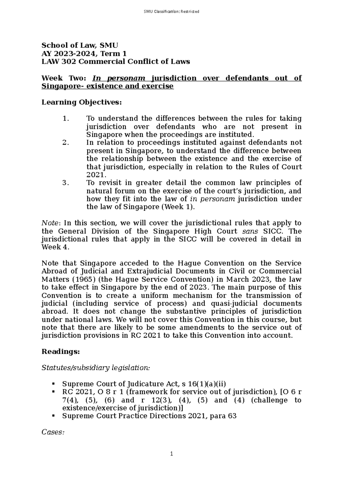 2022-2023 T1 Week 2 Handout - School of Law, SMU AY 2023-2024, Term 1 ...