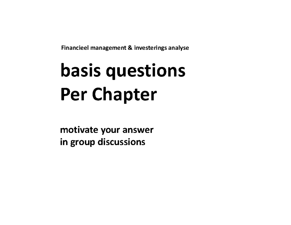Basis questions for group discusion - basis questions Per Chapter ...