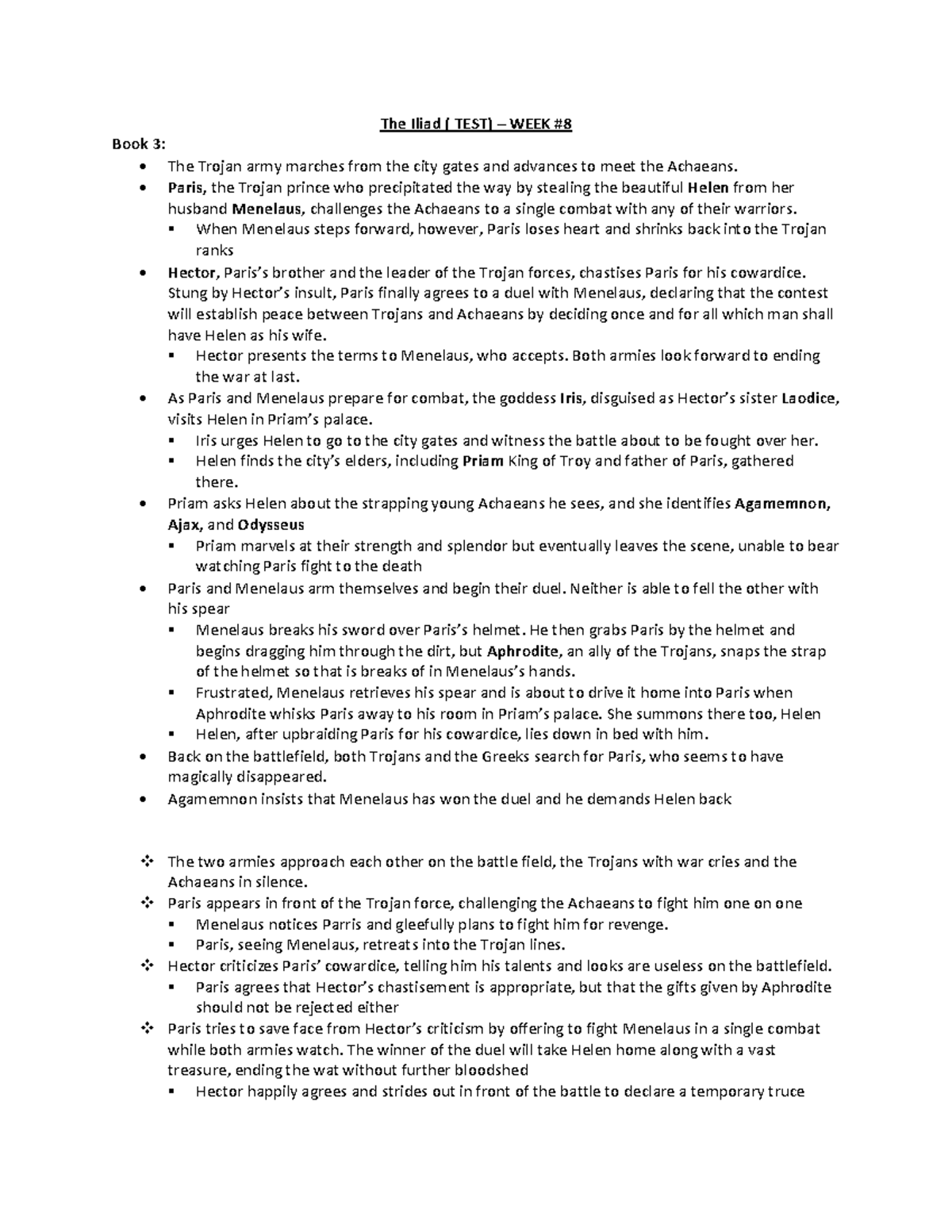 The Iliad (3 & 24) Classics 2d03 exam - The Iliad ( TEST) WEEK Book 3 ...