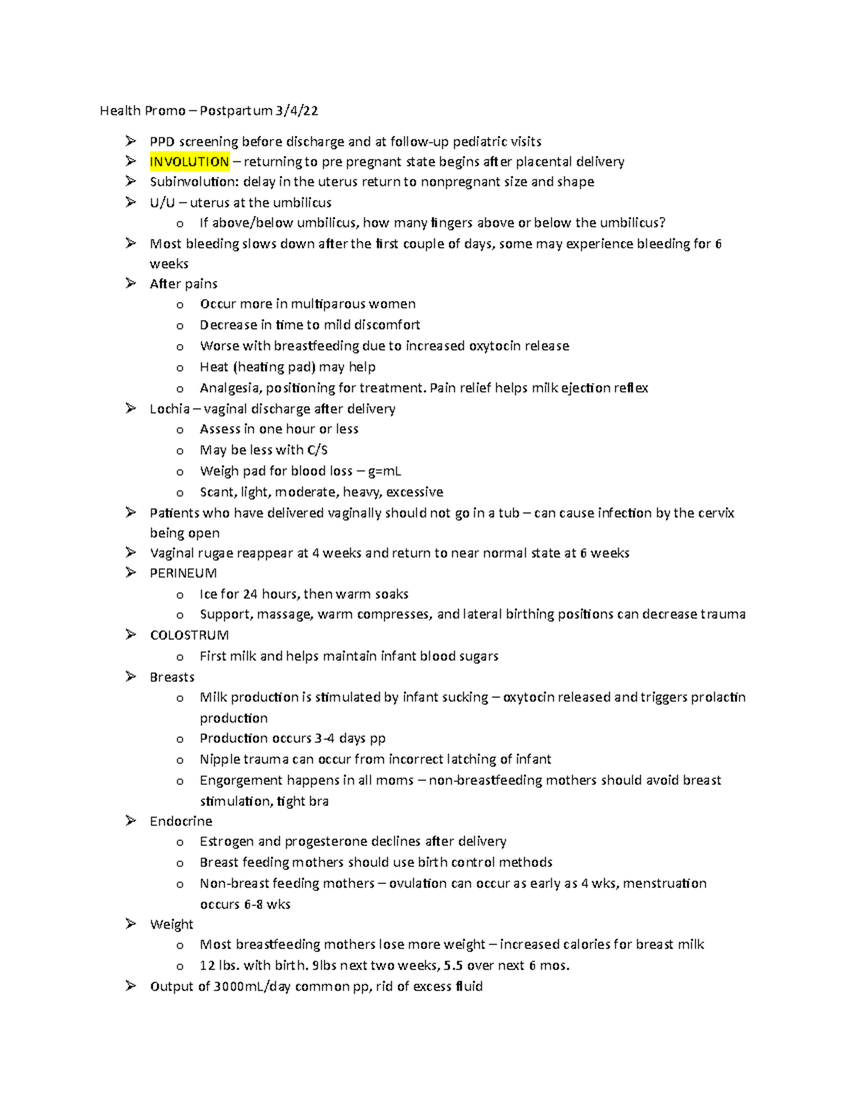 Postpartum notes - Health Promo – Postpartum 3/4/ PPD screening before ...