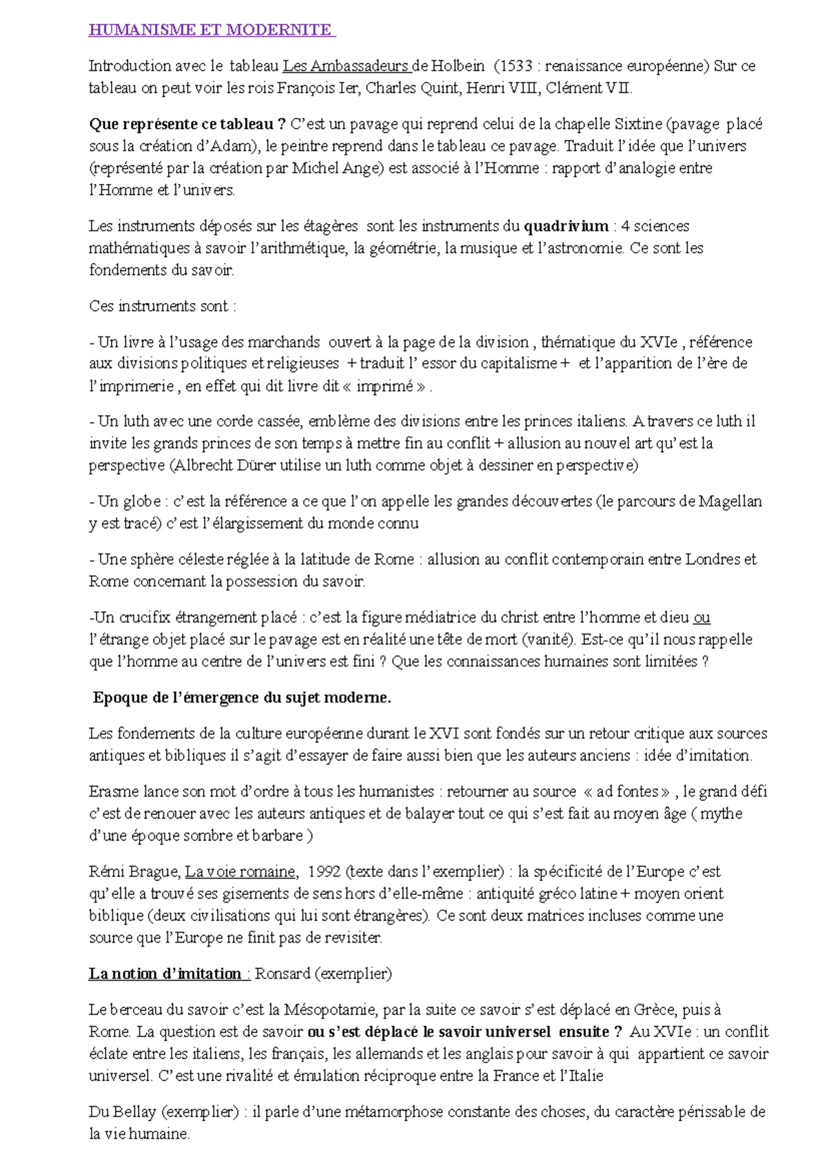 Humanisme et modernite - HUMANISME ET MODERNITE Introduction avec le ...