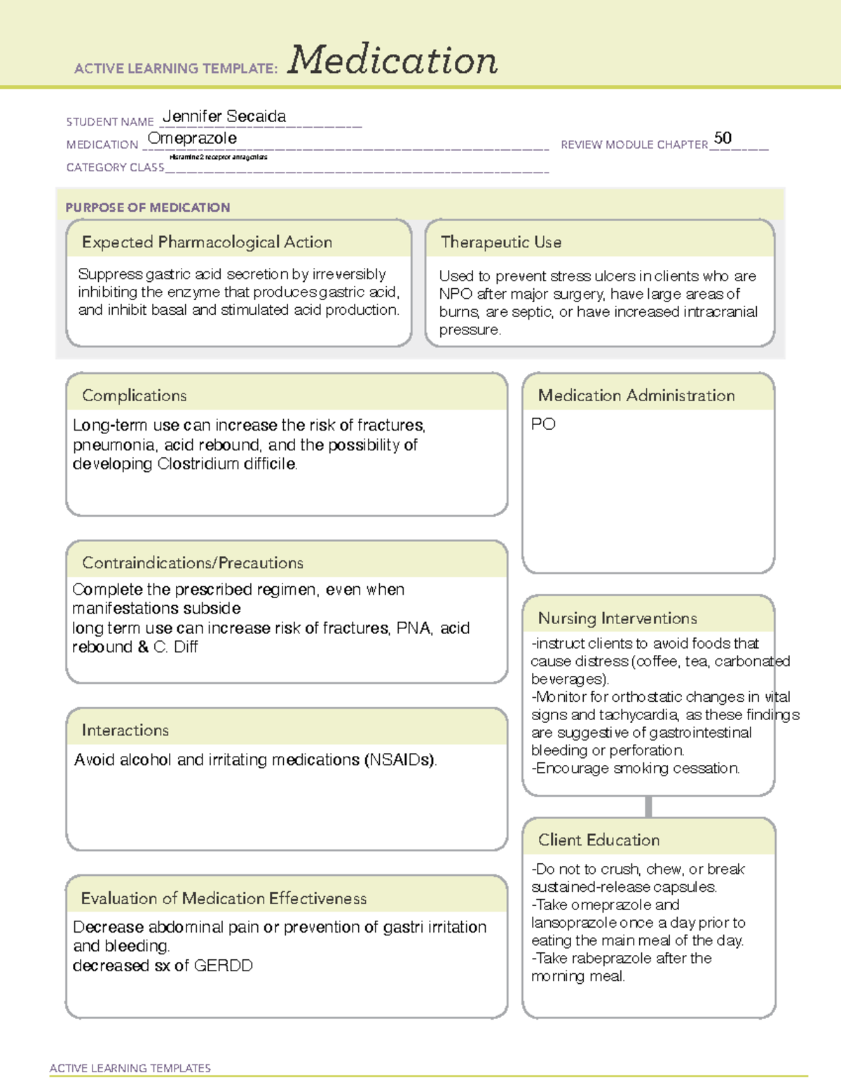 Omeprazole - ATI template - ACTIVE LEARNING TEMPLATES Medication ...