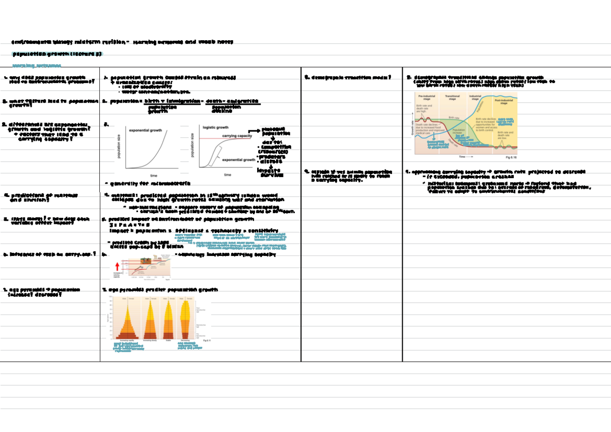 Lecture 3 Population Growth Notes - environmental Diology midterm ...