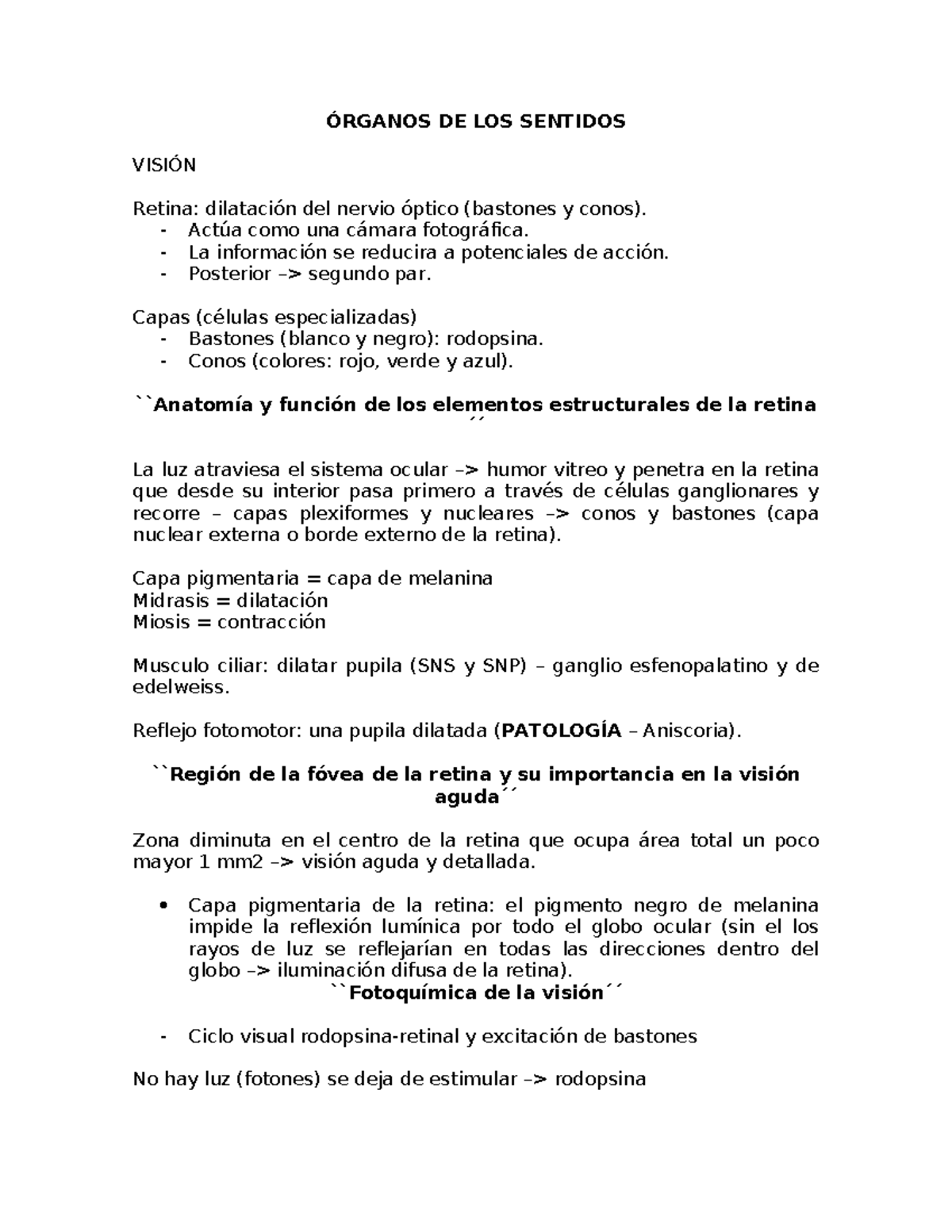 Organos DE LOS Sentidos - ÓRGANOS DE LOS SENTIDOS VISIÓN Retina ...