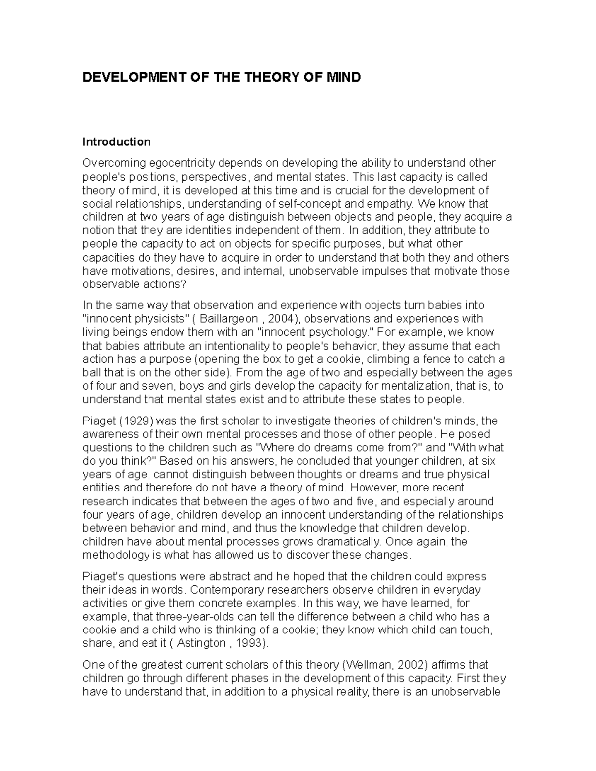 Development of the theory of mind - DEVELOPMENT OF THE THEORY OF MIND ...