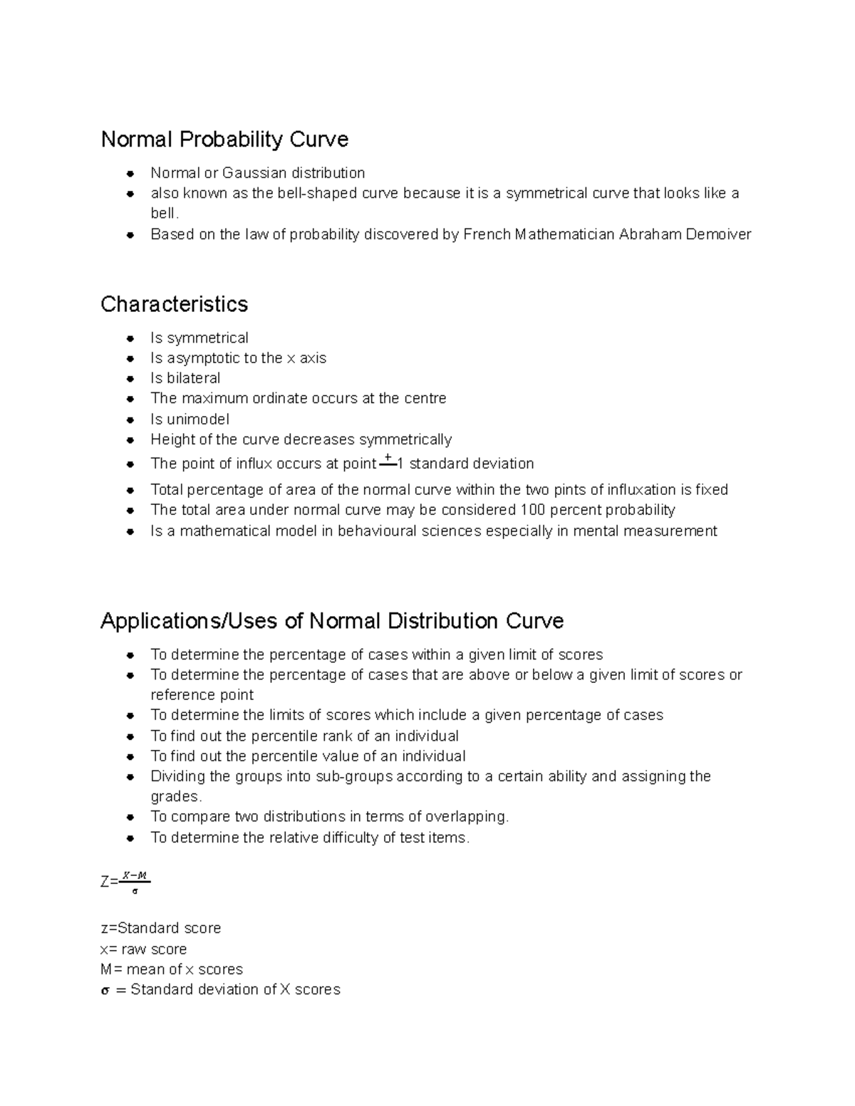Statistics Block 3 - Normal Probability Curve Normal or Gaussian ...