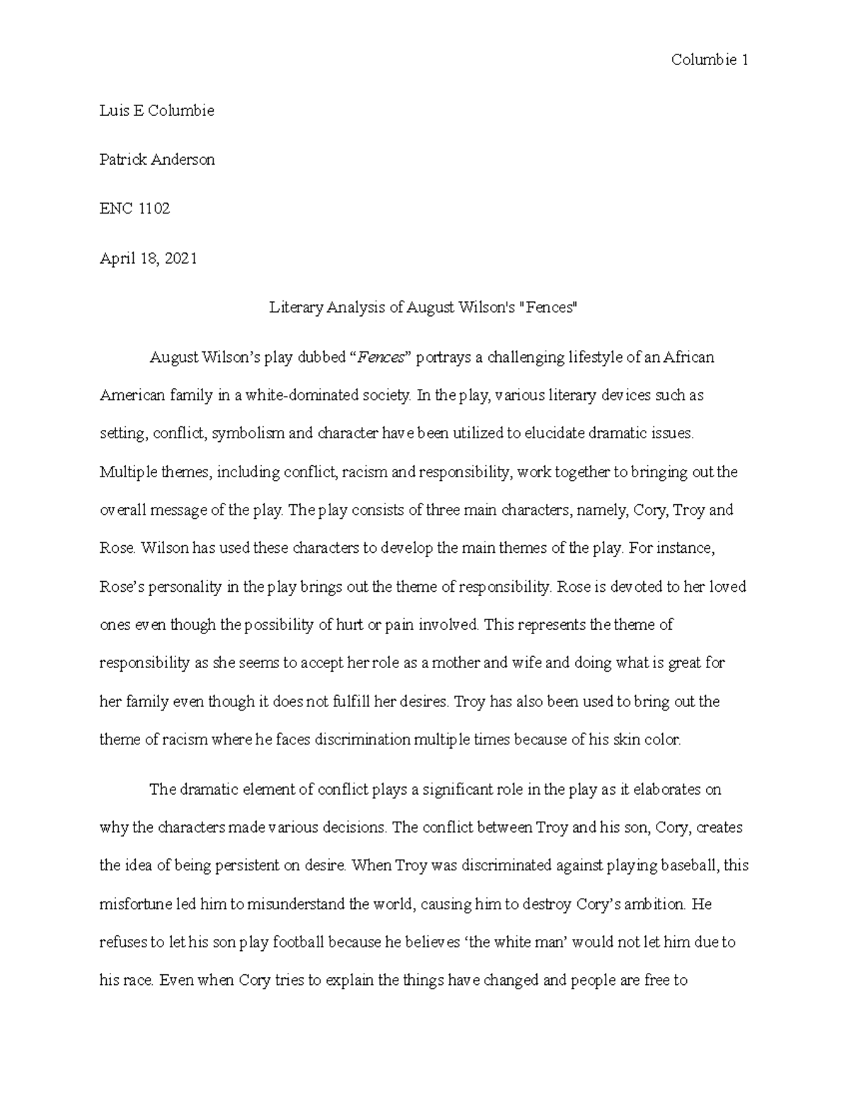 Drama Literary Analysis - ENC1102 - MDC - Studocu