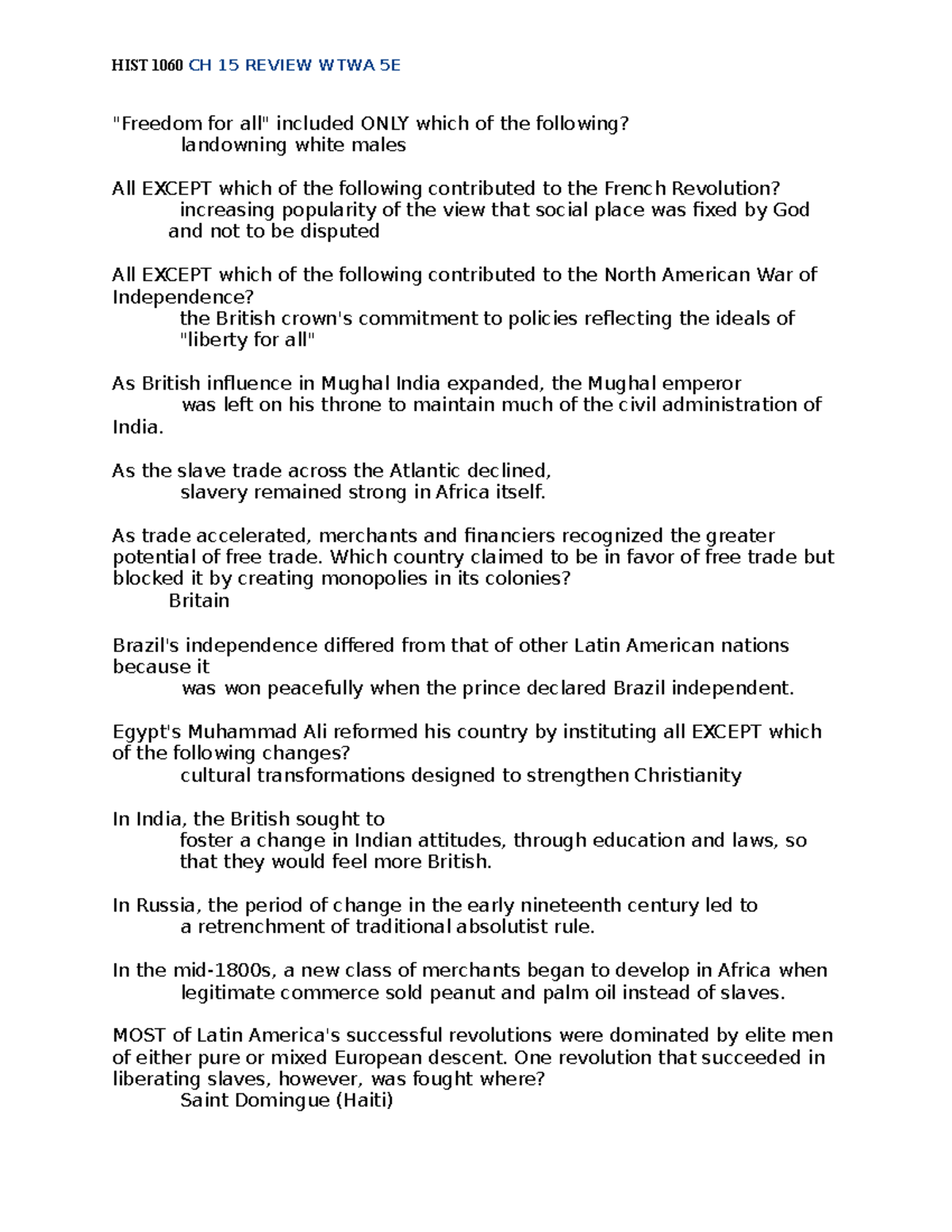 HIST 1060 CH 15 Review WTWA 5E - HIST 1060 CH 15 REVIEW WTWA 5E ...