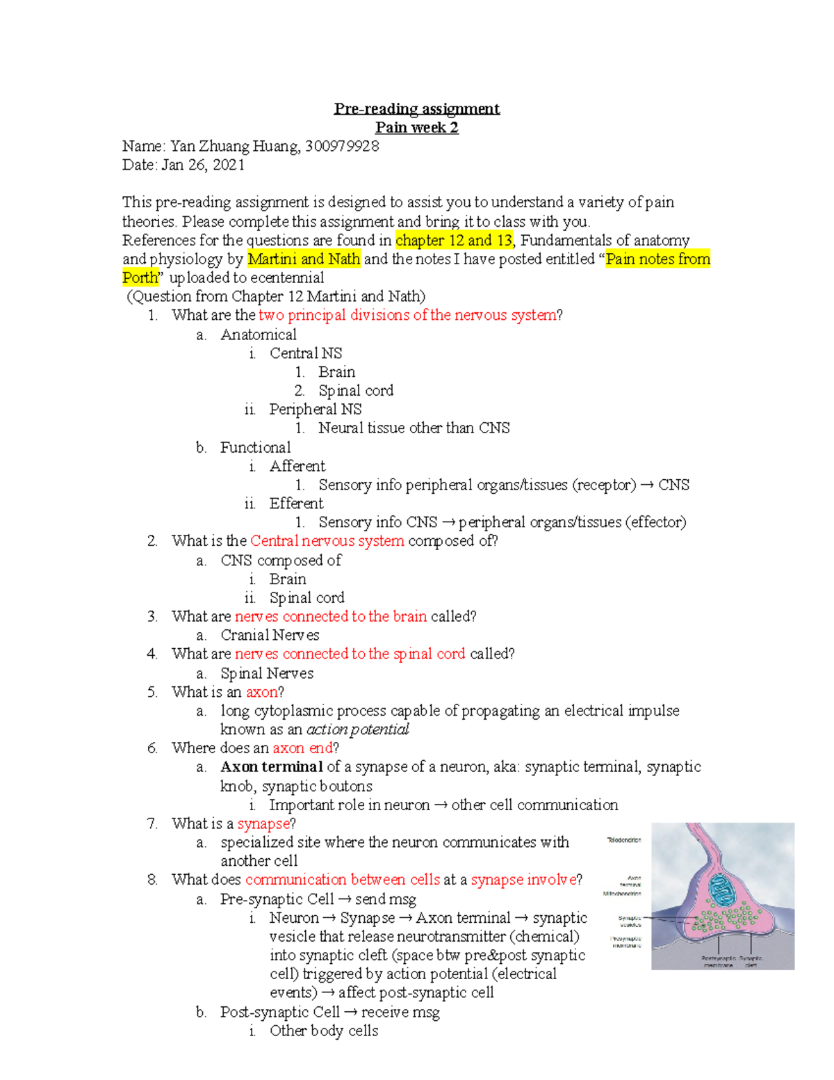 2. Pain Interview/Question - Pre-reading assignment Pain week 2 Name ...