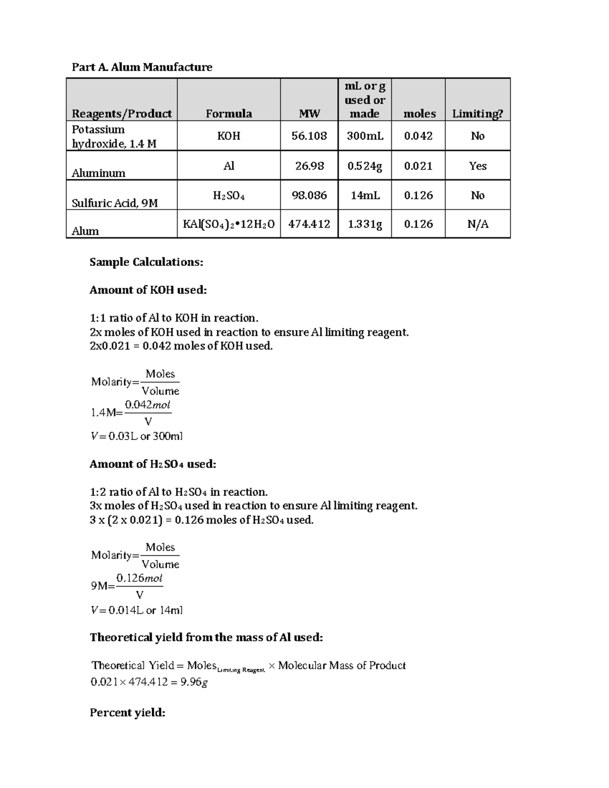 Practical - Lab 3, Two Challenges Using Stoichiometry and the Mole ...