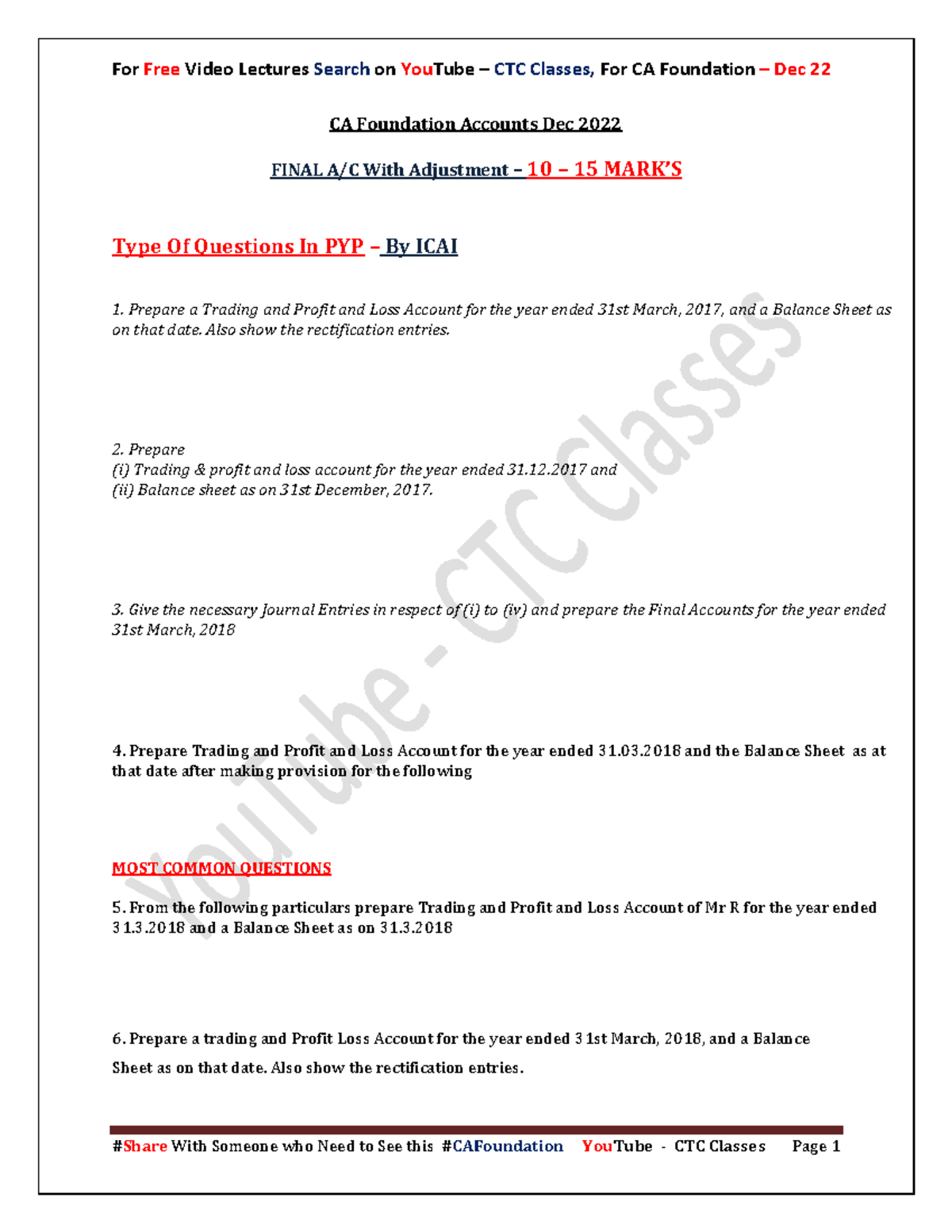 Type Of Questions in Final Accounts - CTC Classes - For Free Video ...