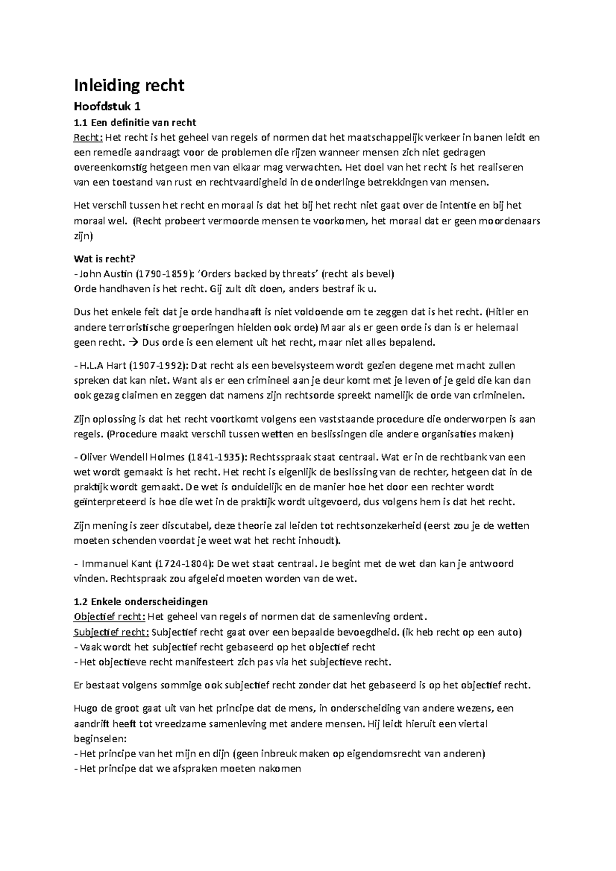 Leerdocument inleiding recht - Inleiding recht Hoofdstuk 1 1 Een ...