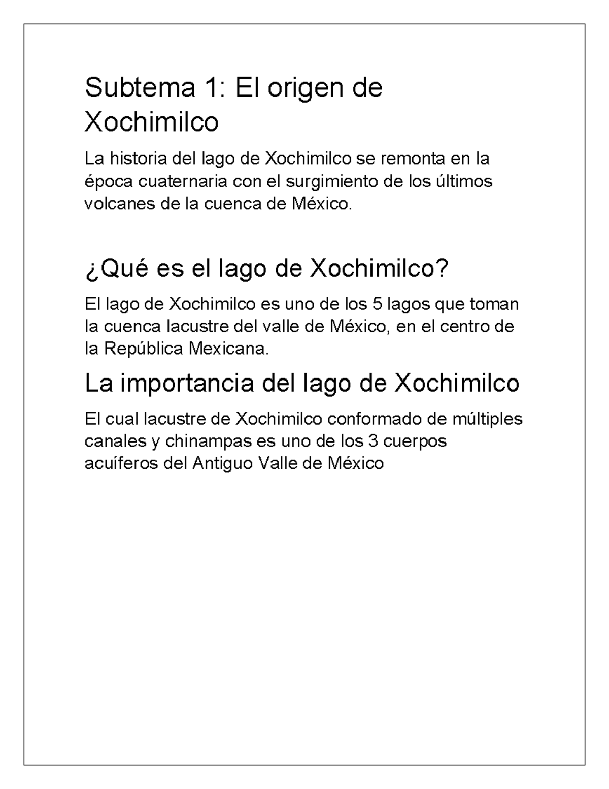 Subtema 1 - Ninguna - Subtema 1: El origen de Xochimilco La historia ...