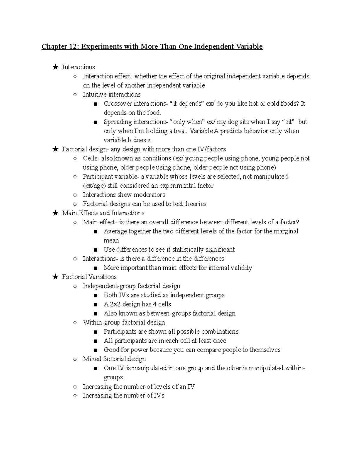 Chapter 12 Notes - Chapter 12: Experiments with More Than One ...