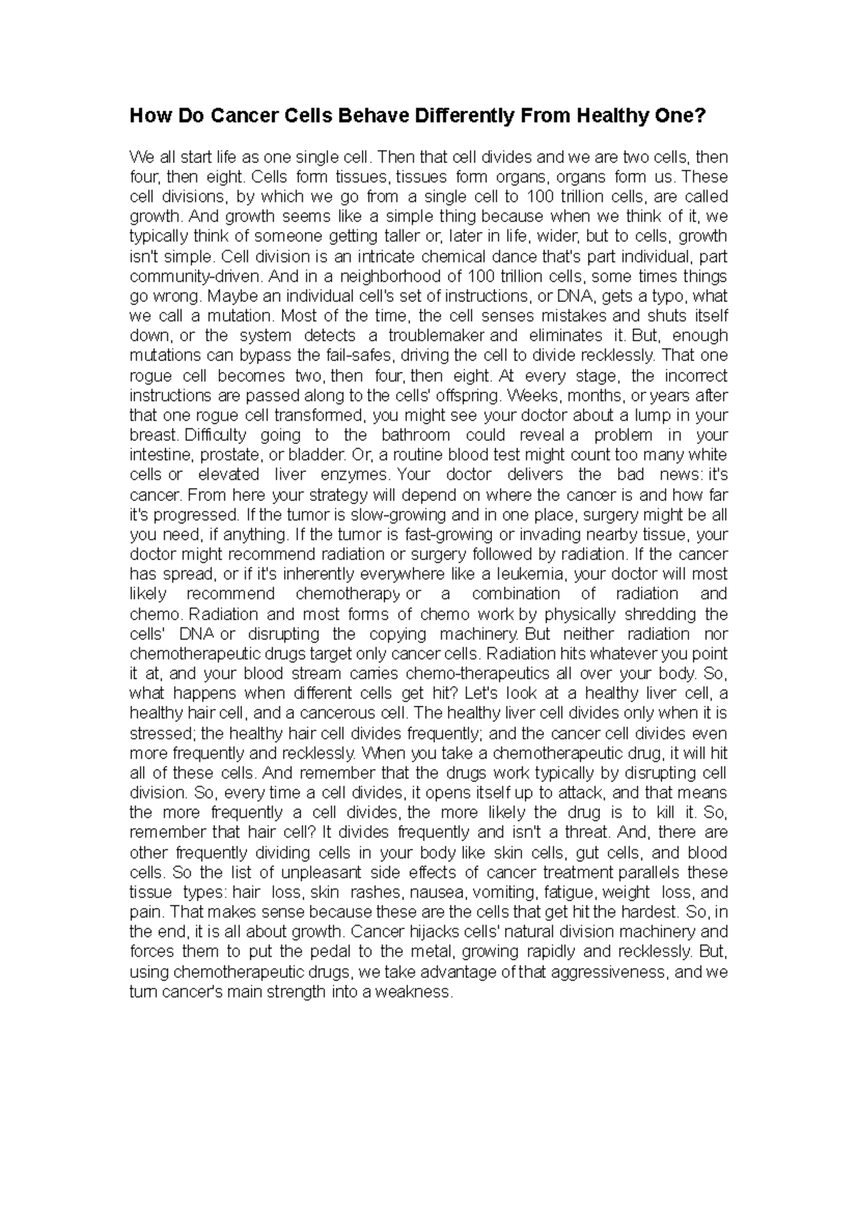 How Do Cancer Cells Behave Differently From Health - Then that cell ...