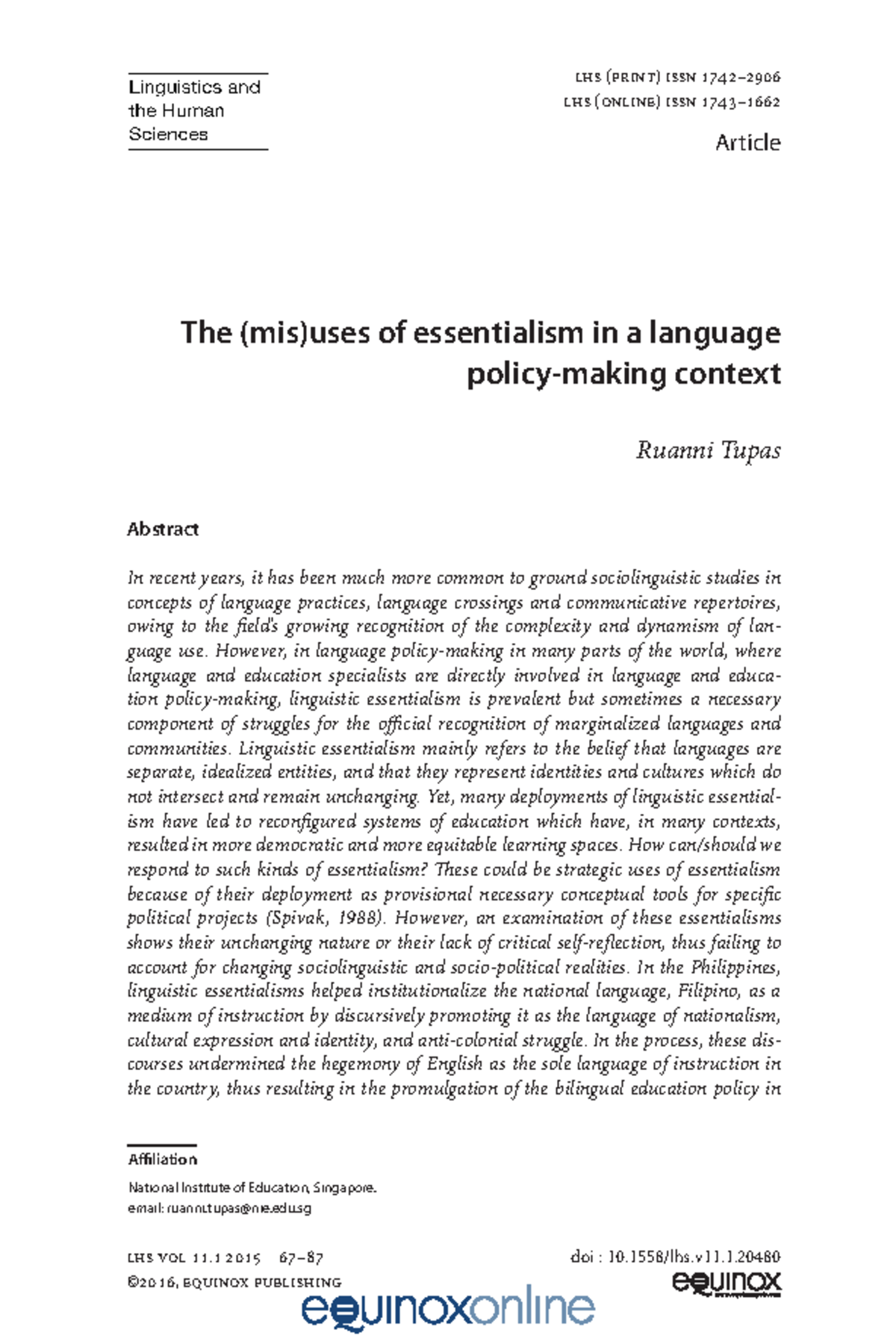 Misuse of language - lhs (print) issn 1742– lhs (online) issn 1743– lhs ...