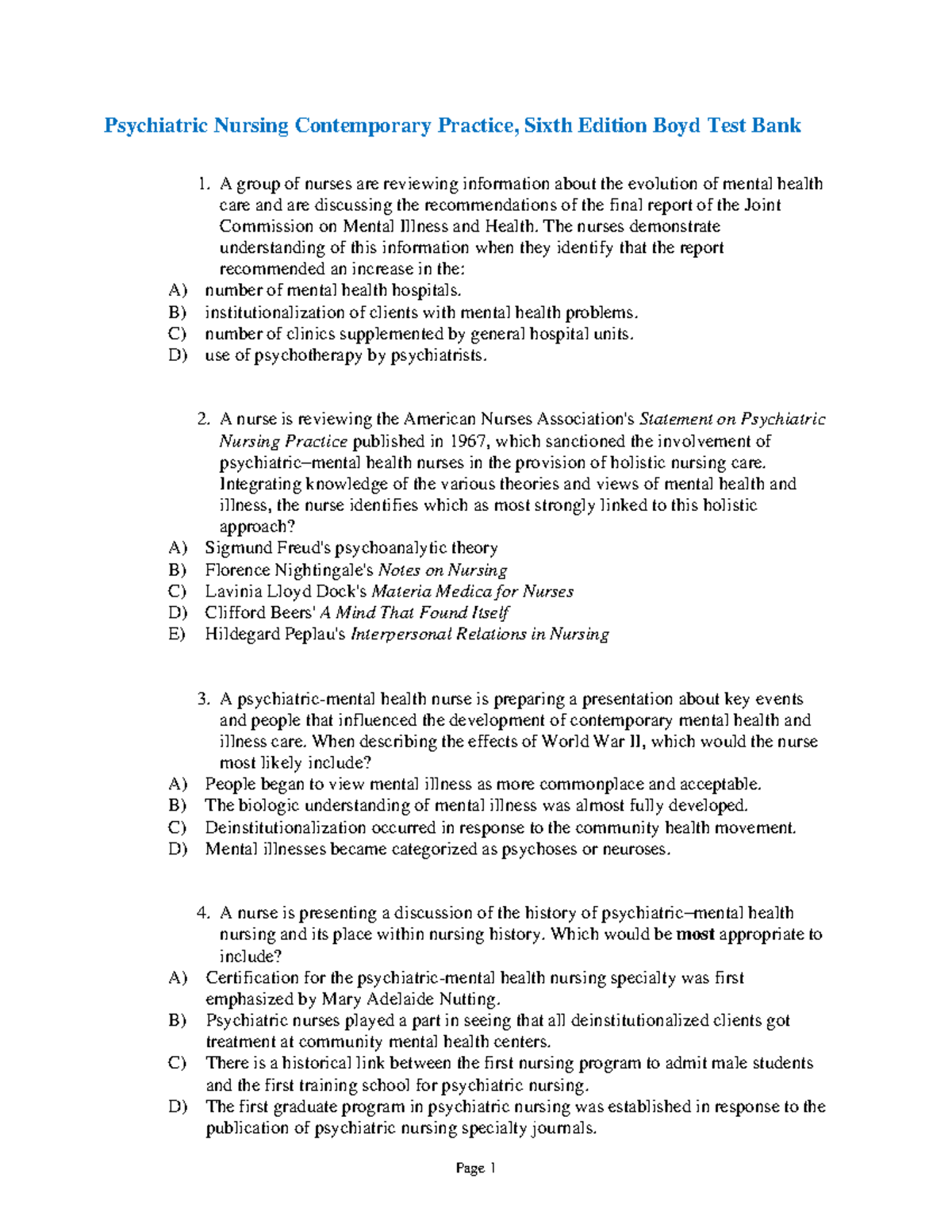 Psychiatric Nursing Contemporary Practice, Sixth Edition Boyd Test Bank ...