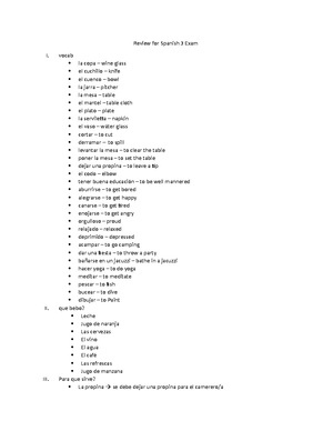 SPAN 111 Final EXAM Study Guide - SPAN STUDY GUIDE I. VOCAB A. El este ...