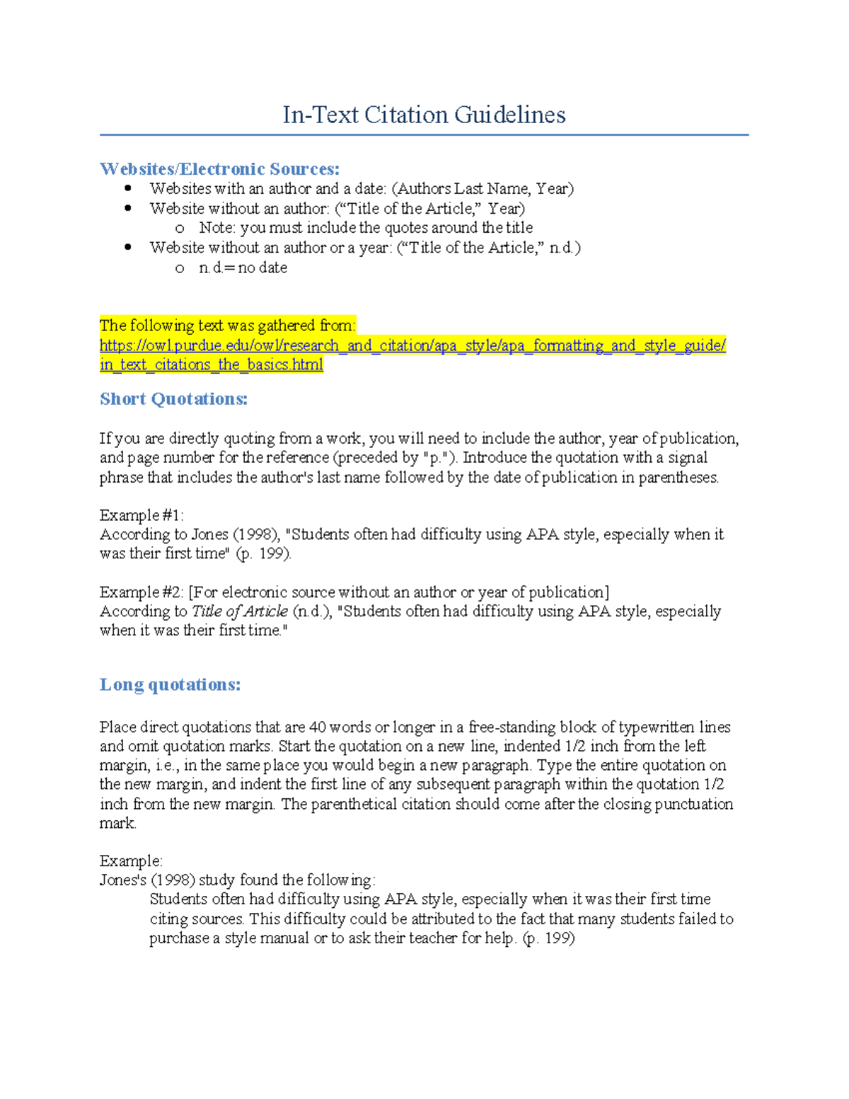 APA In-text Citation Guideline - In-Text Citation Guidelines Websites ...