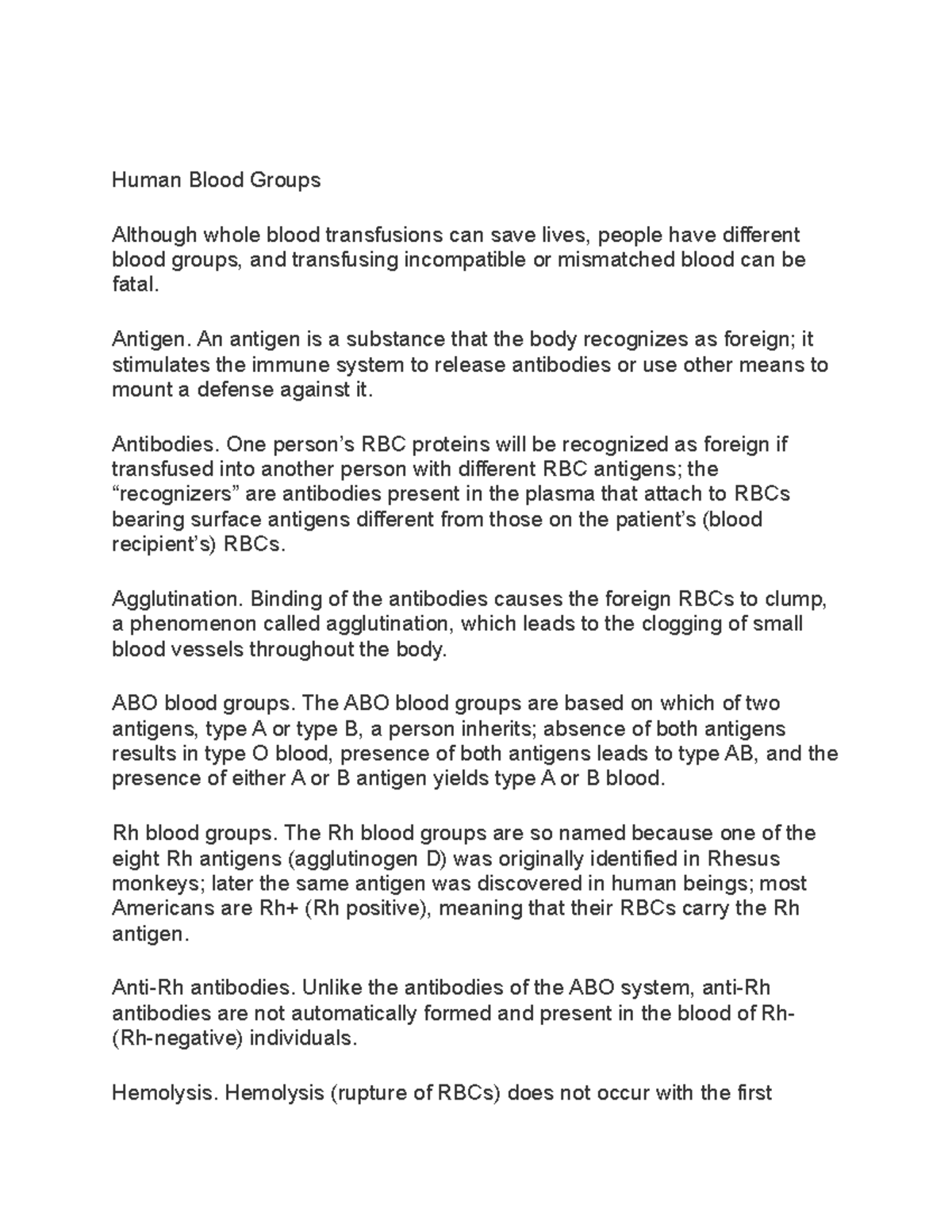 Human Blood Groups - lecture notes - Human Blood Groups Although whole ...