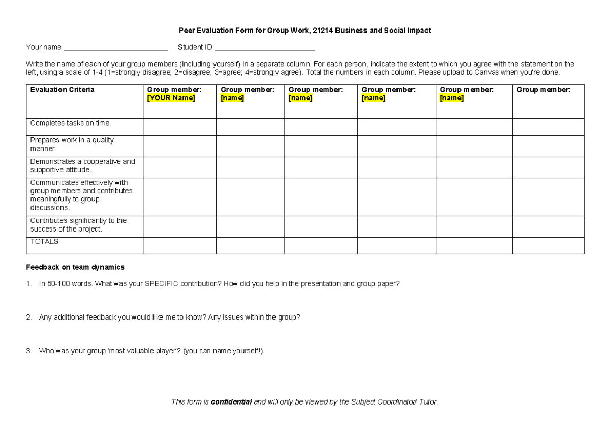 Peer Evaluation Form-2 - For each person, indicate the extent to which ...