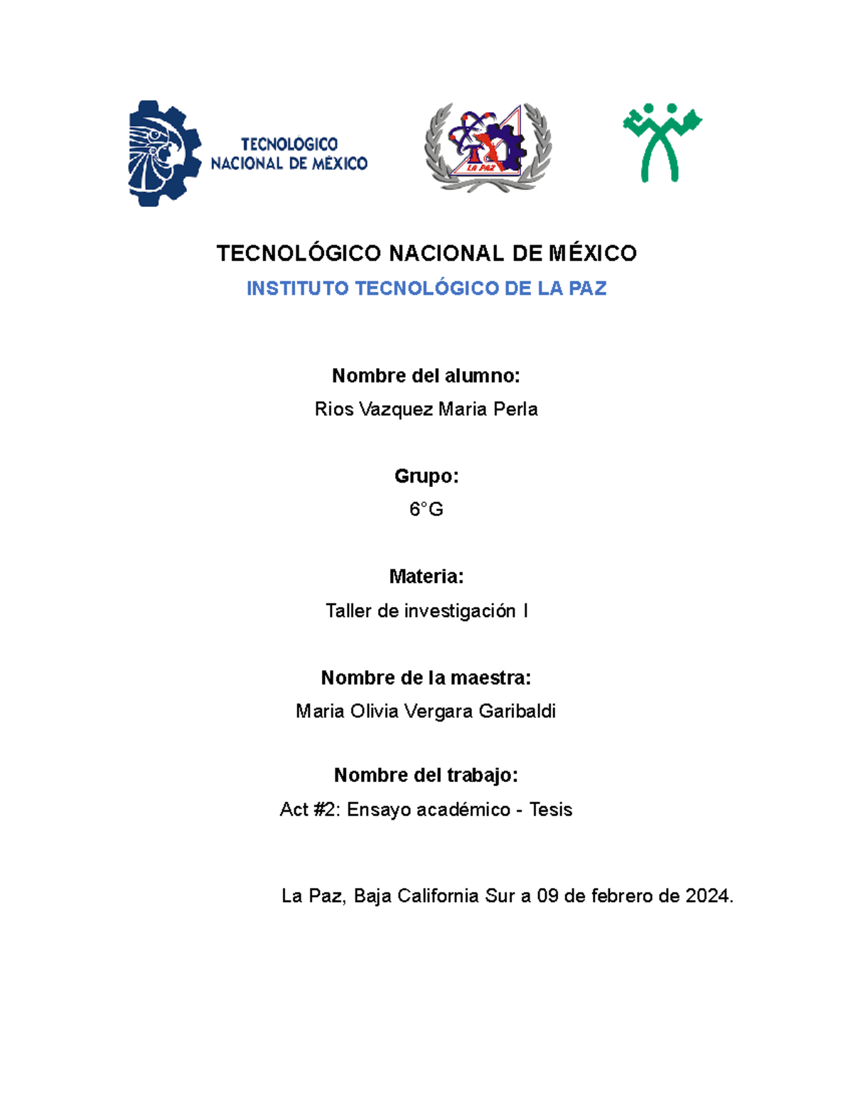 ACT 2- Tesis - .... - TECNOLÓGICO NACIONAL DE MÉXICO INSTITUTO ...