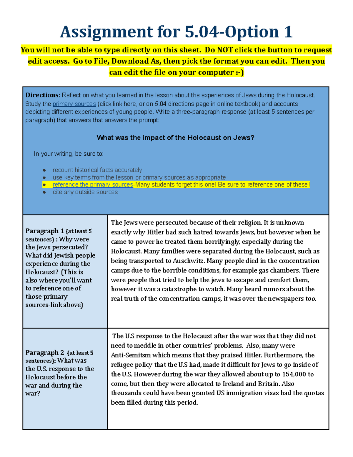 Copy of USH 5.04 Option 1 - Assignment for 5-Option 1 You will not be ...