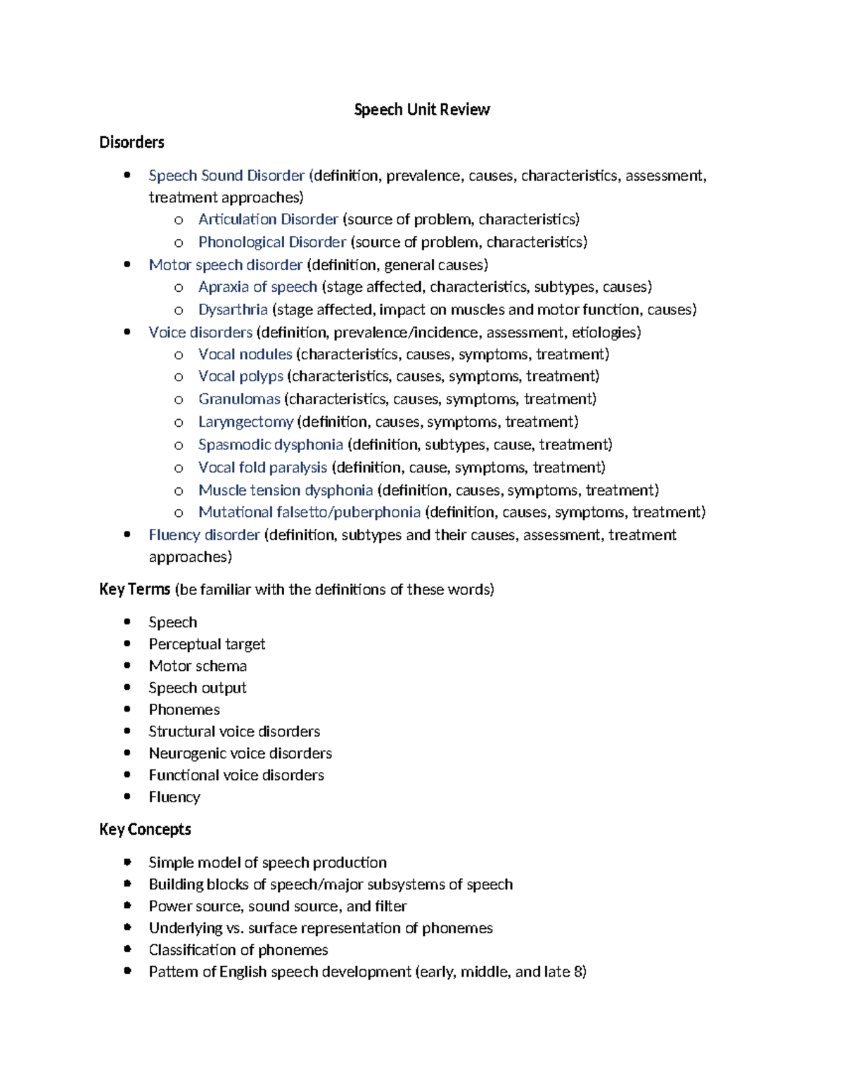 Speech Unit Review - Speech Unit Review Disorders Speech Sound Disorder ...