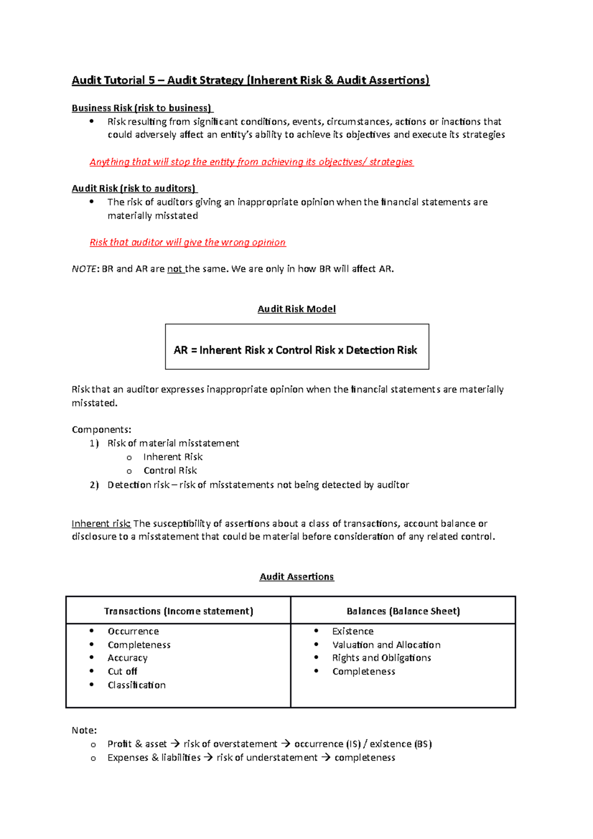 Audit Tutorial 5 (ANS) - Audit Tutorial 5 – Audit Strategy (Inherent ...