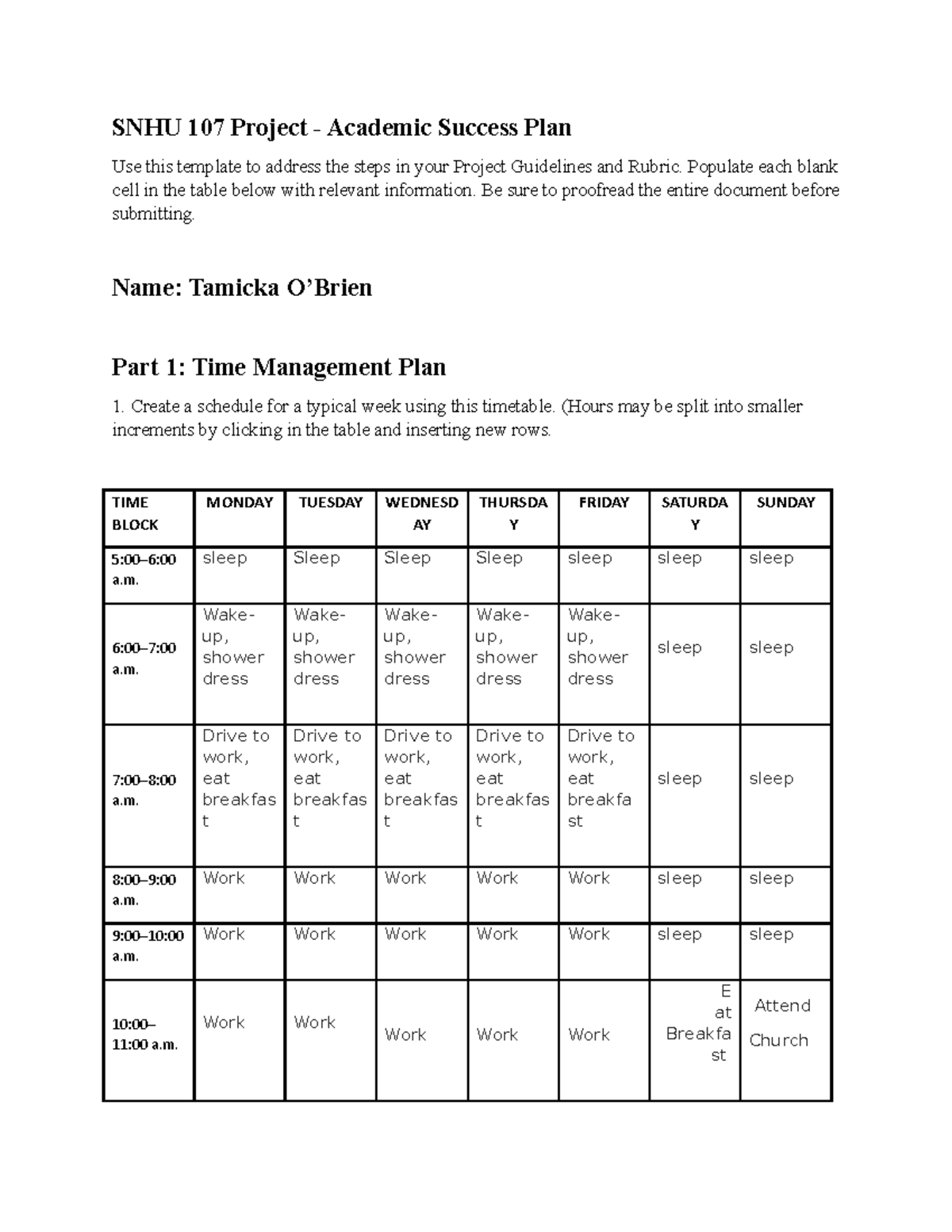 engl Final Project - SNHU 107 Project - Academic Success Plan Use this ...