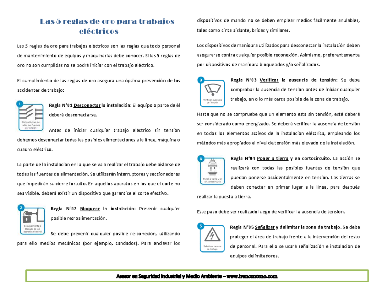 14 - acharla - Las 5 reglas de oro para trabajos eléctricos Las 5 ...