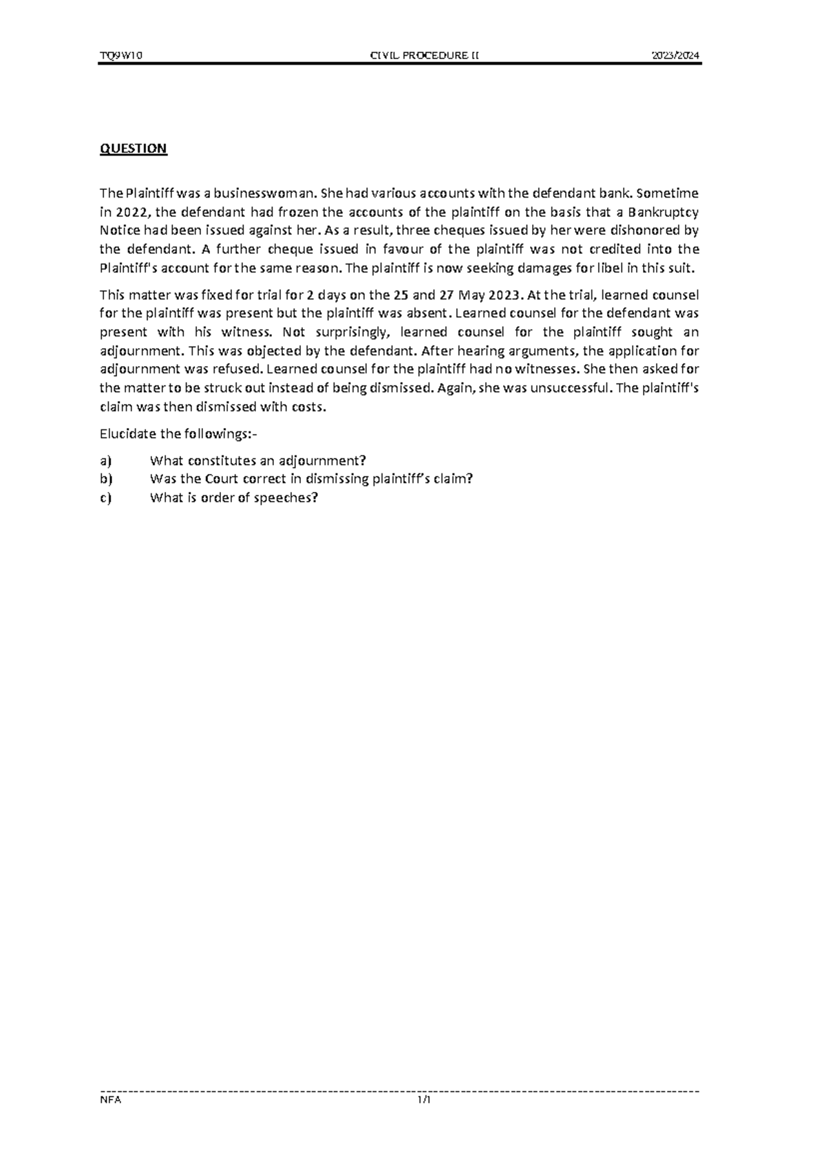 Tutorial 9 (Week 10)-Problematic Questions - TQ9W10 CIVIL PROCEDURE II ...