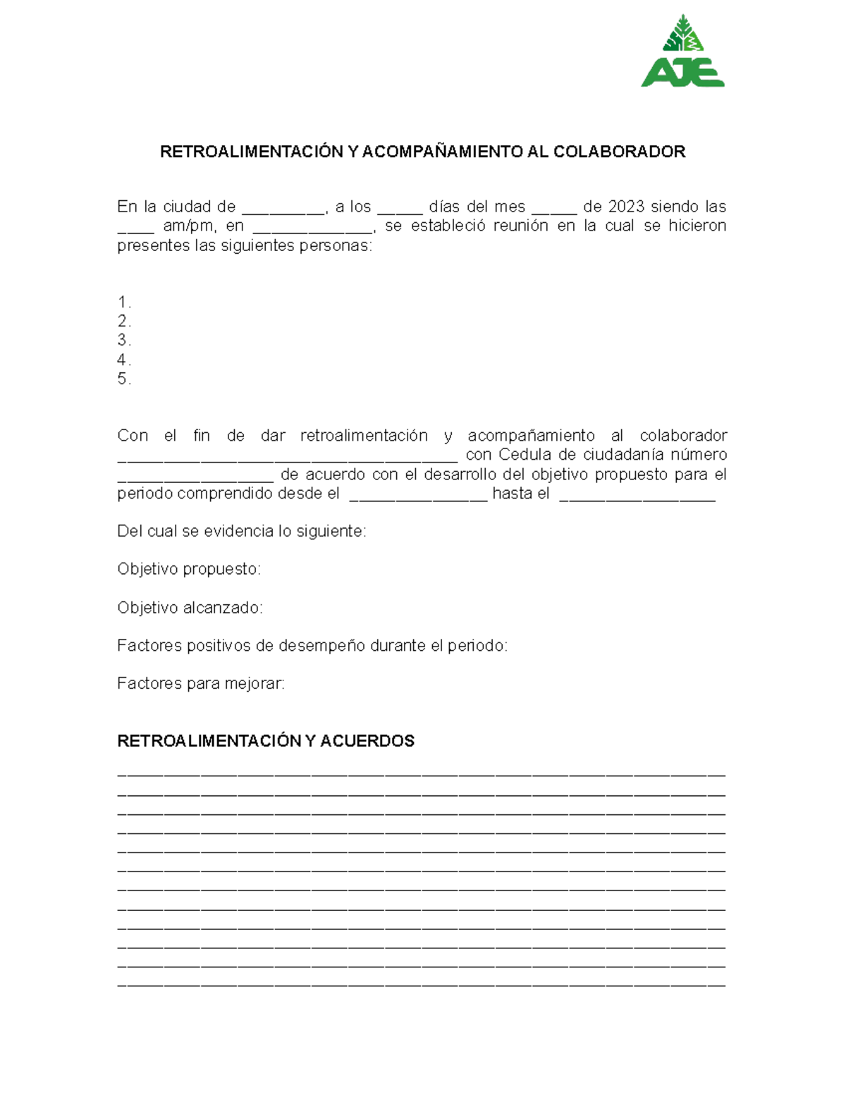 Formato Retroalimentación y acompañamiento al colaborador ...