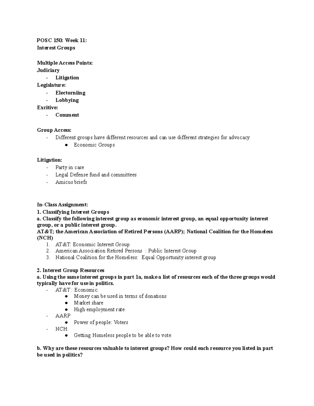 POSC 150 Week 11 Interest Groups - POSC 150: Week 11: Interest Groups ...
