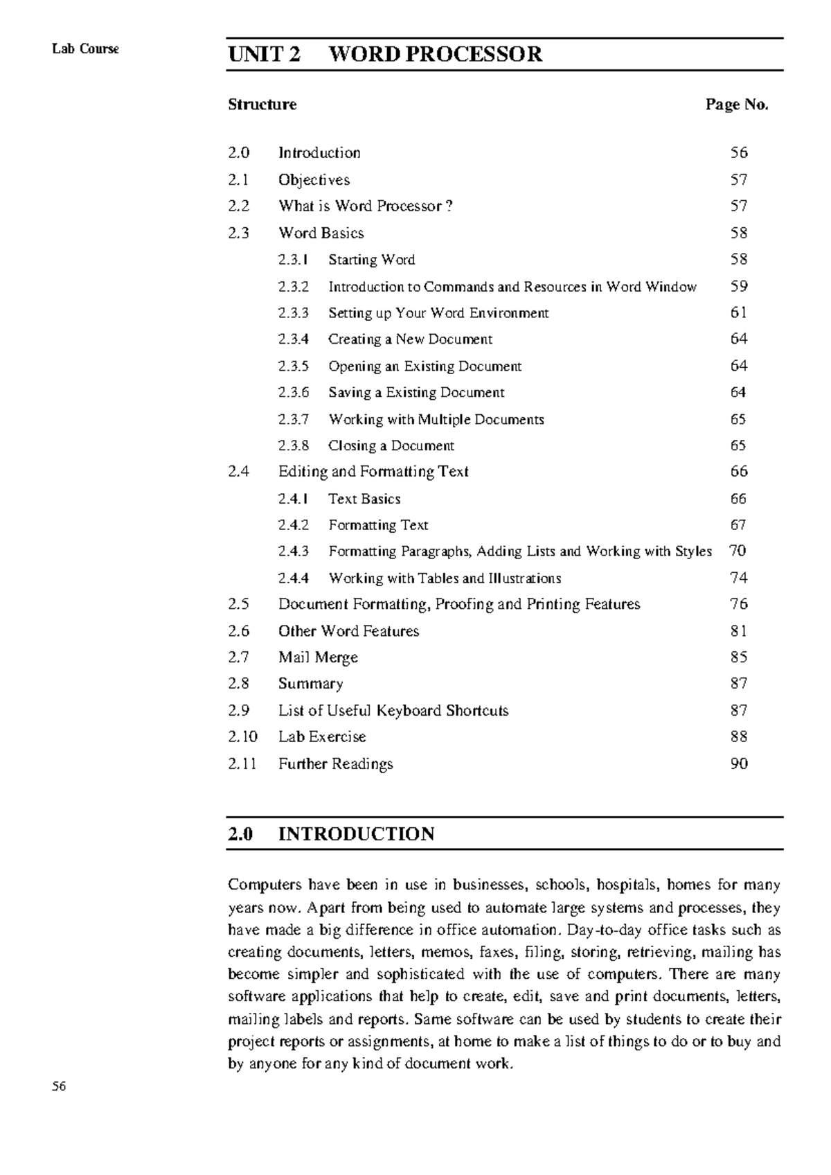 Unit-14 Word Processor - Lab Course UNIT 2 WORD PROCESSOR Structure ...