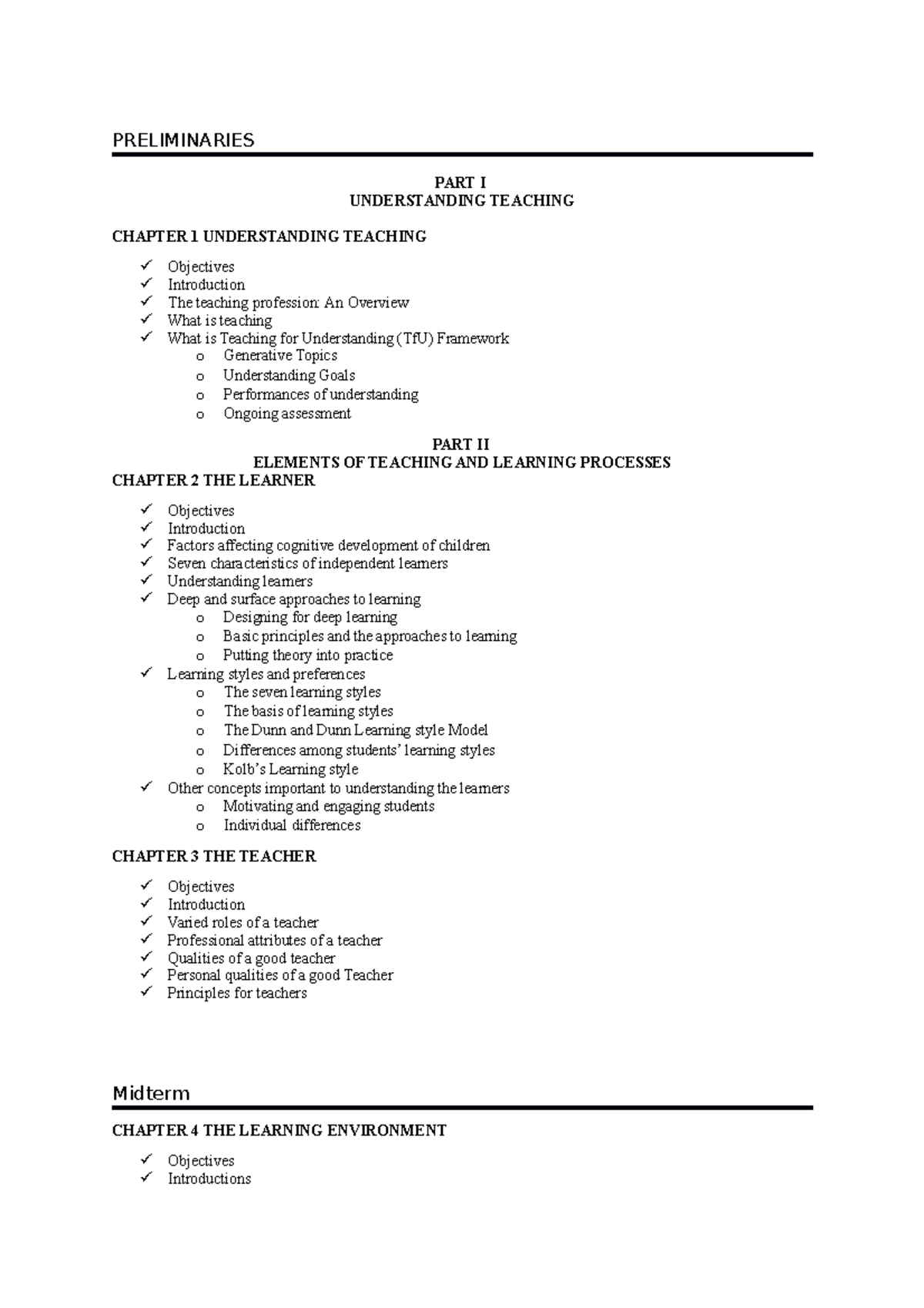 Syllabus in Principles of Teaching - PRELIMINARIES PART I UNDERSTANDING ...