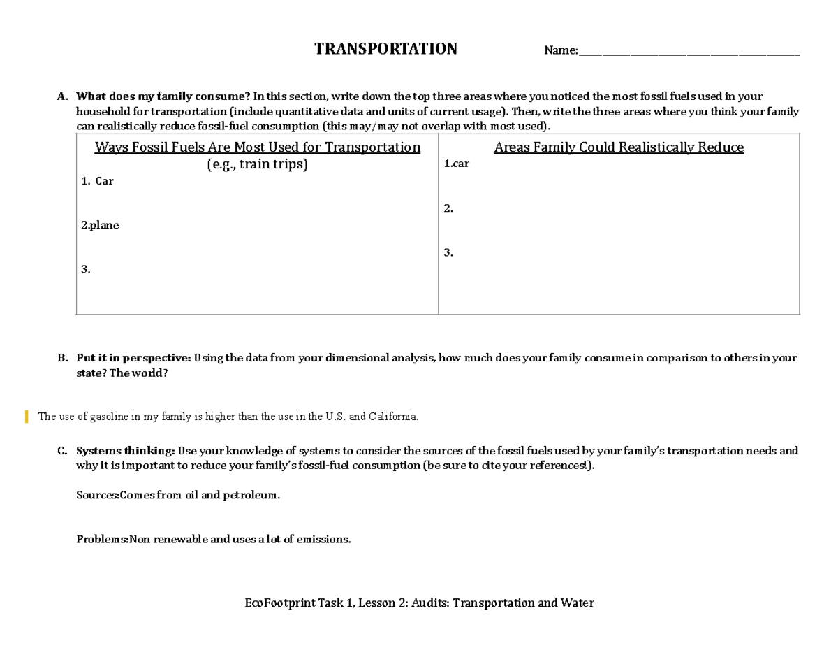 Transportation - Table for apes - TRANSPORTATION - Studocu