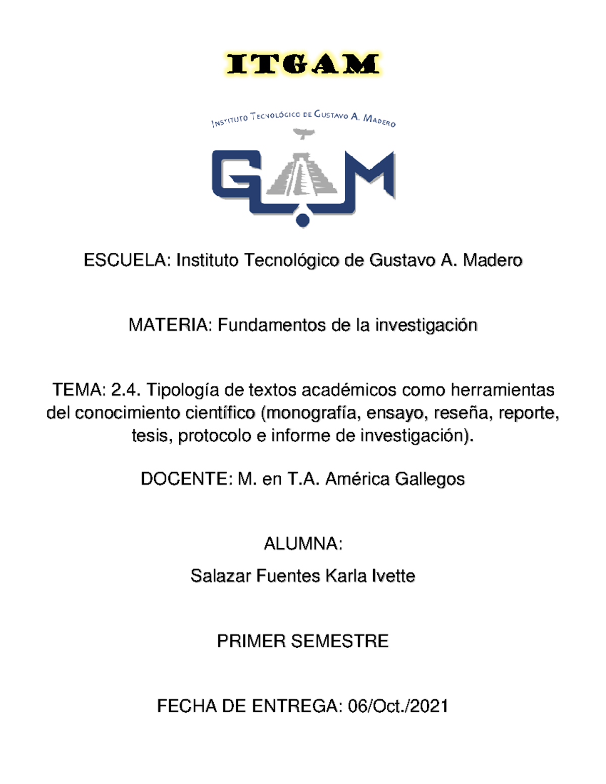 2 - Nota: 9 - ITGAM ESCUELA: Instituto Tecnológico de Gustavo A. Madero ...
