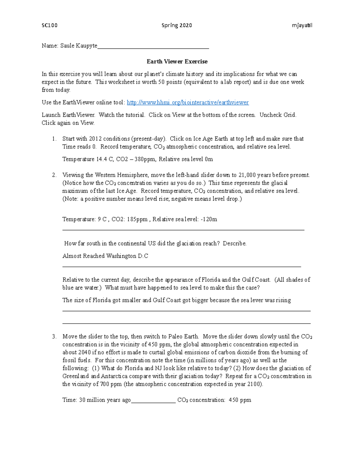 Earth Viewer Worksheet-Climate Science - SC100 Spring 2020 mjayatil ...