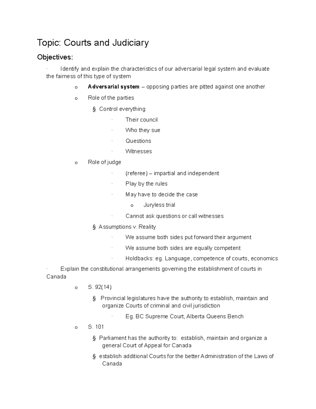 Court Systems - Lecture notes 4 - Topic: Courts and Judiciary ...