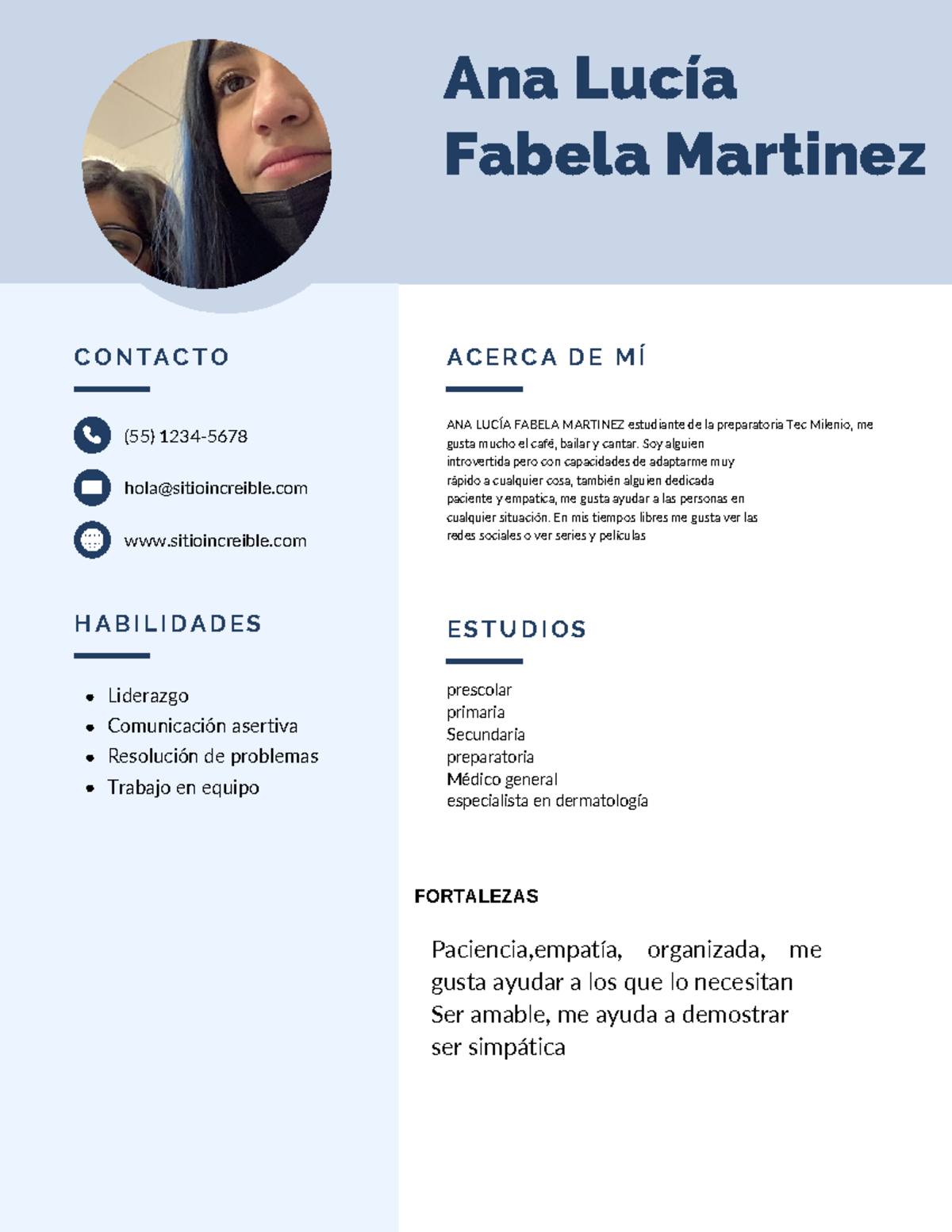 Currículum Vitae CV de Mujer Minimalista Azul - Ana Lucía Fabela Martinez ANA LUCÍA FABELA ...