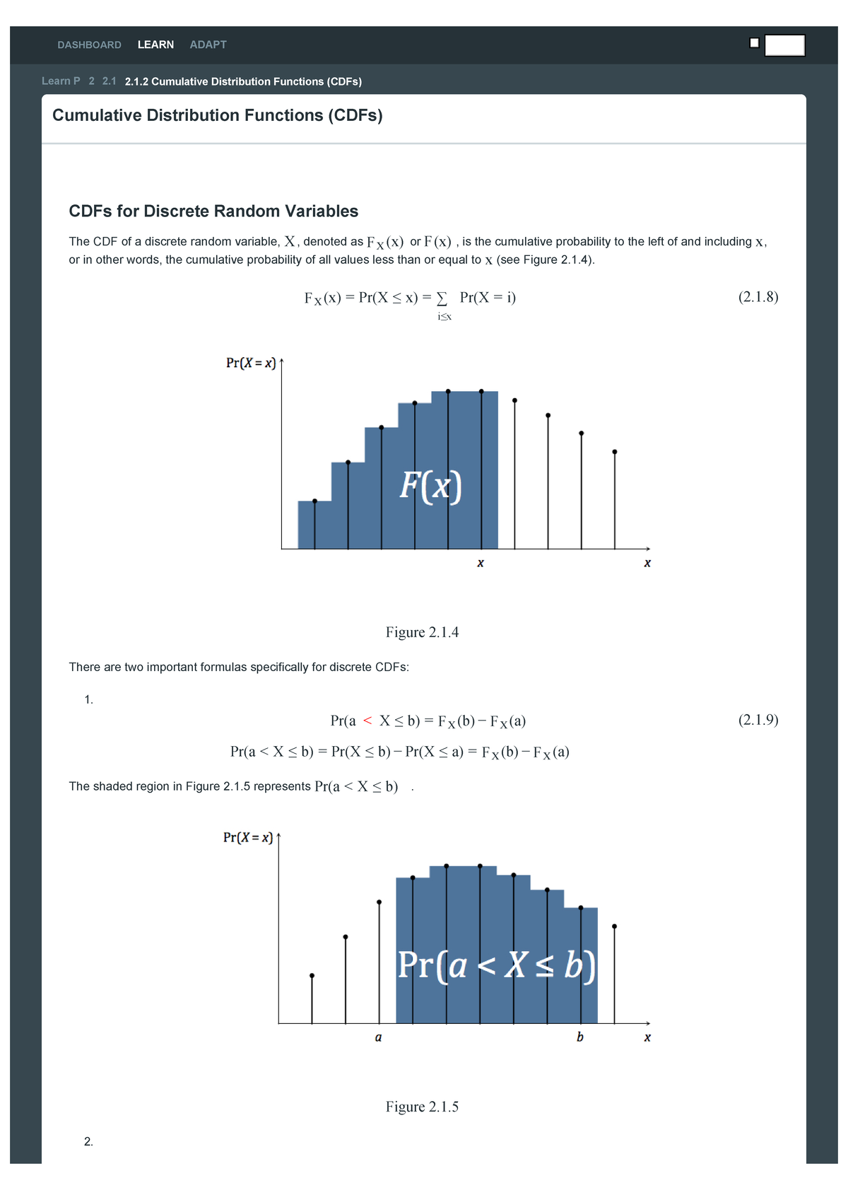 3. Cumulative Distribution Functions (CDFs) - DASHBOARD LEARN ADAPT Learn P 2 2 2.1 Cumulative ...