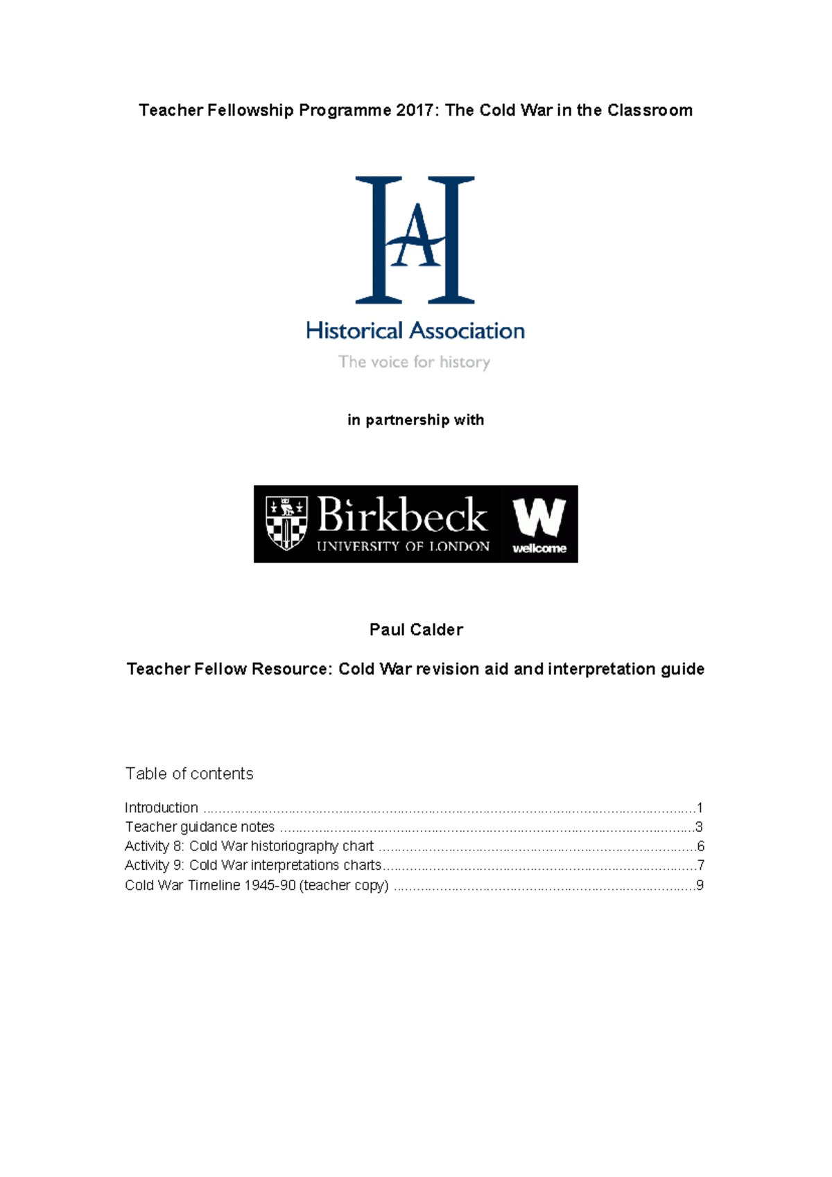 Cold War revision aid and interpretation guide Teacher Notes and ...