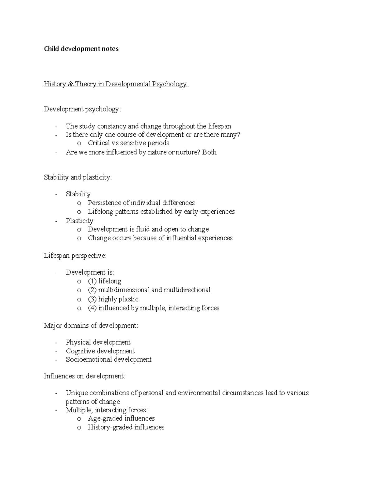 Child development notes - Child development notes History & Theory in ...