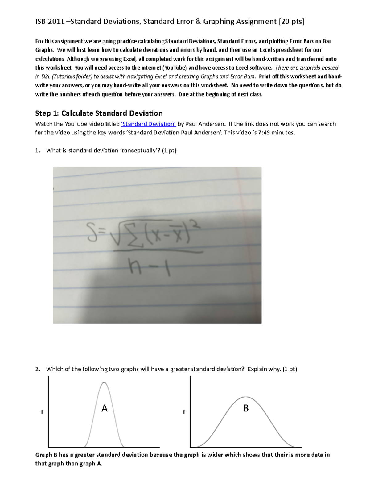ISB 201L Standard Error Hoemwork - ISB 201L –Standard Devia 3 ons ...