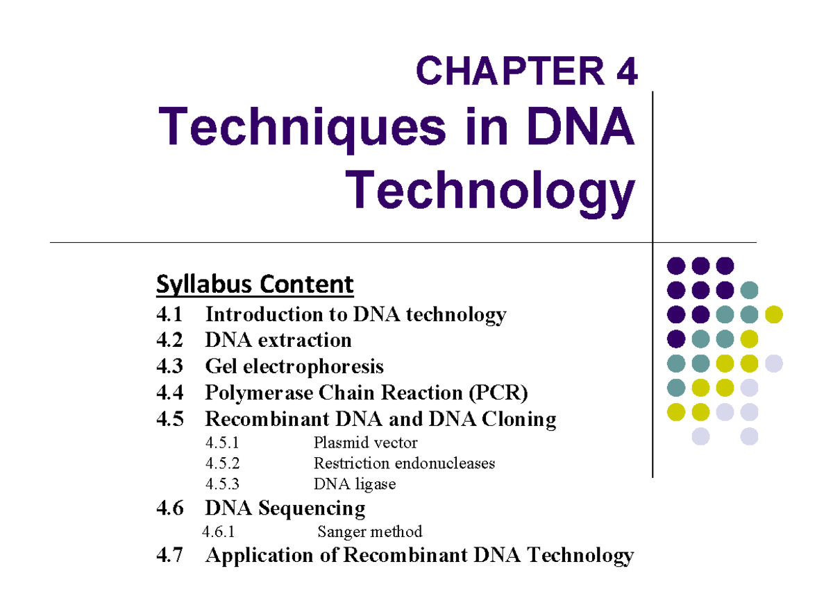 Chapter 4 Techniques in DNA Technology - CHAPTER 4 Techniques in DNA ...