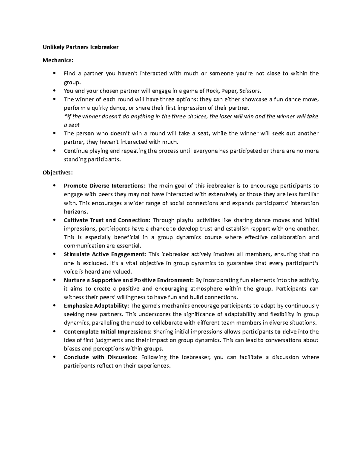 Unlikely Partners Icebreaker - Unlikely Partners Icebreaker Mechanics ...