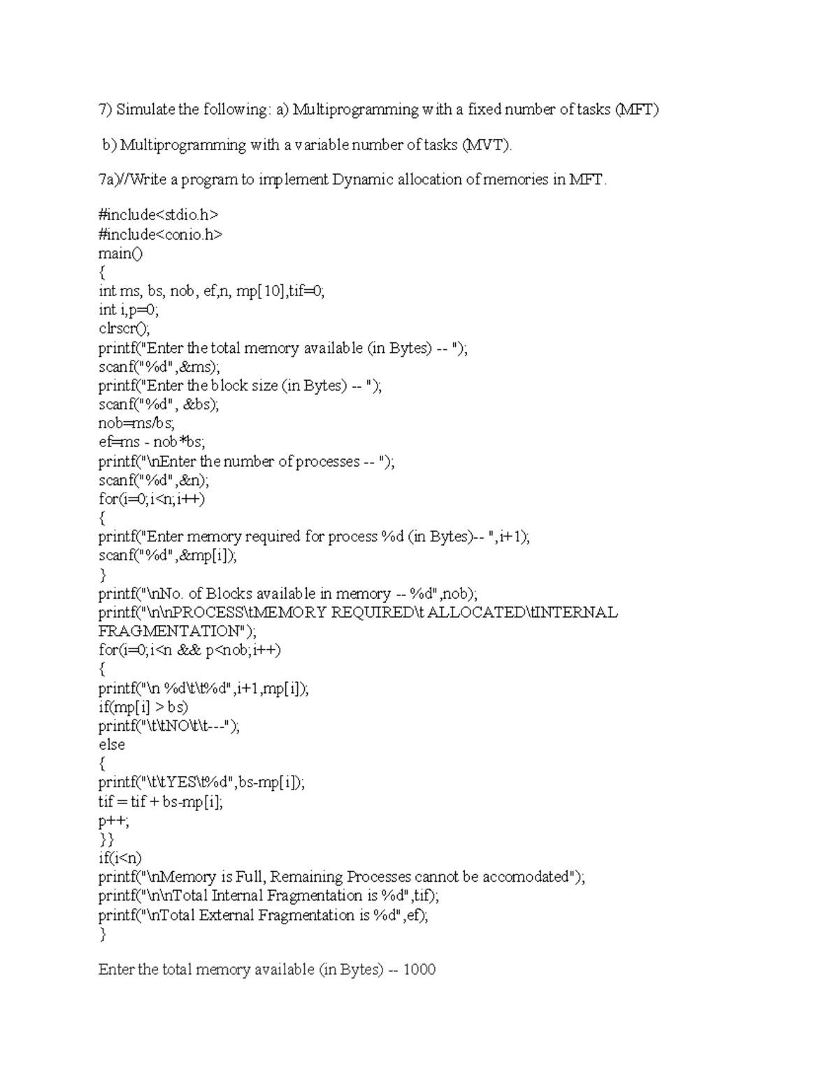 Exercise-7 - os lab - Simulate the following: a) Multiprogramming with ...