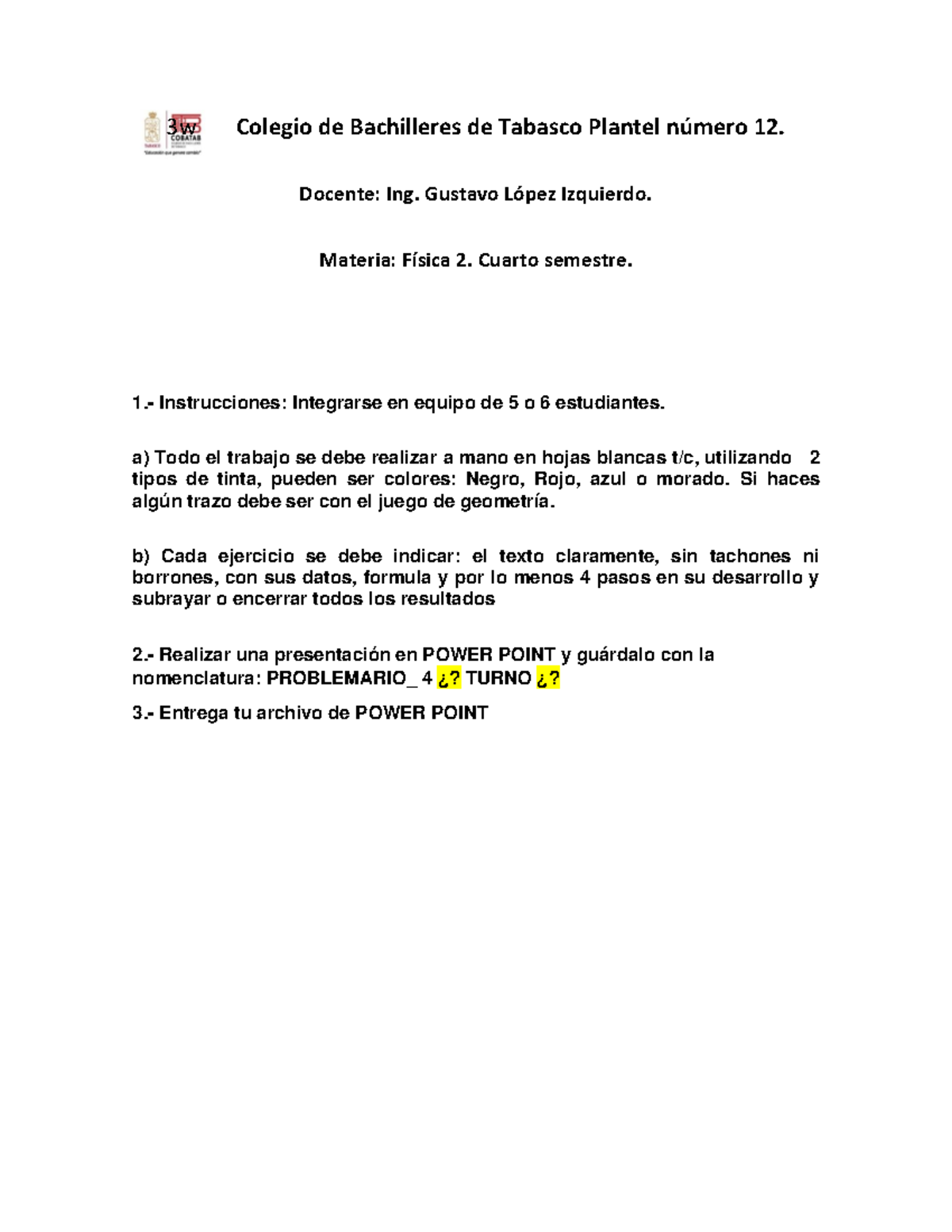 Problemario SIGA 3 - .....nkjjj - 3w Colegio de Bachilleres de Tabasco ...