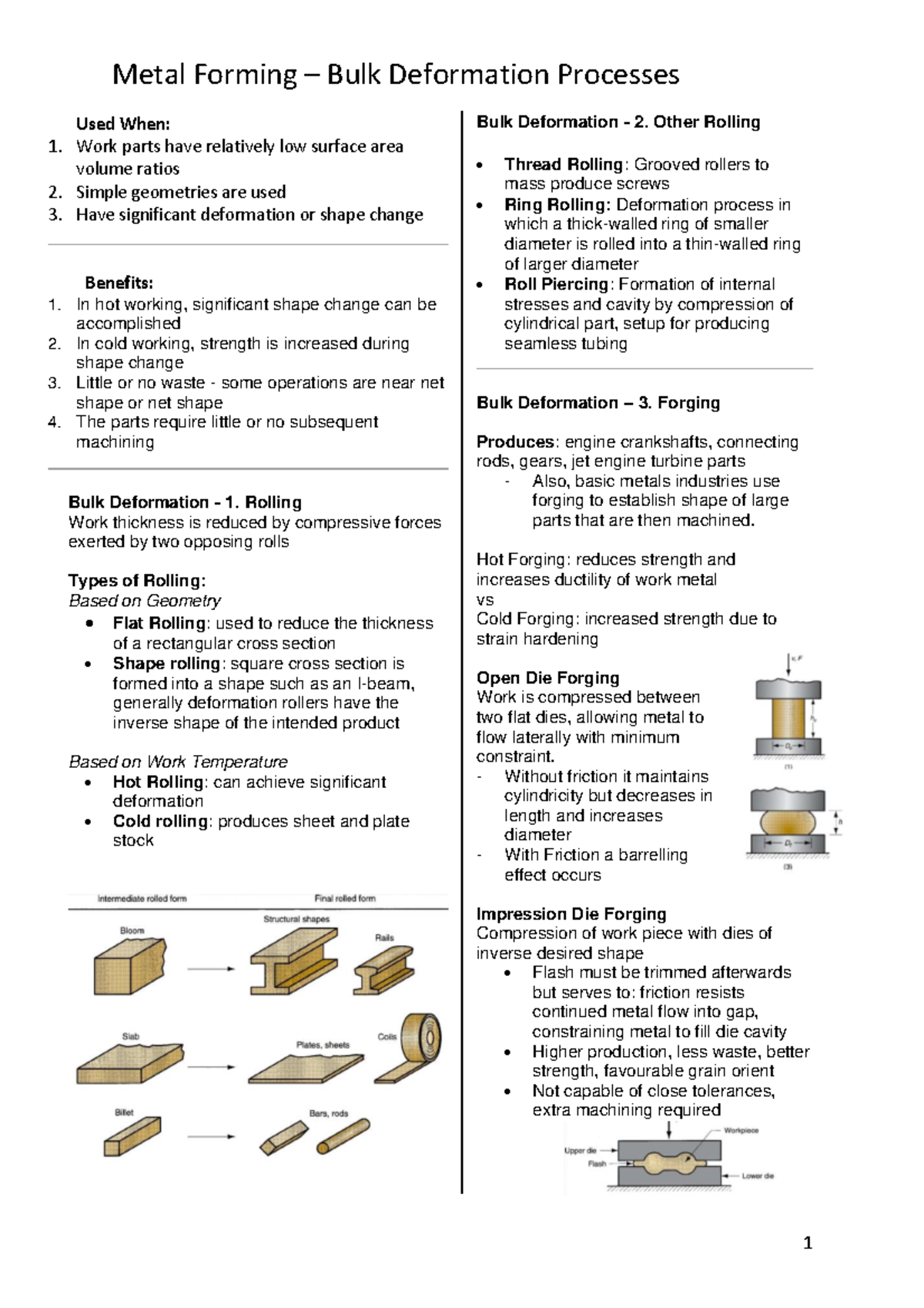 Metal Forming Bulk Deformation Processes - Studocu